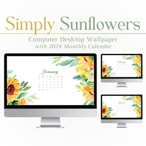 2024 Sunflower Desktop Wallpaper & Calendar, Computer Background ...