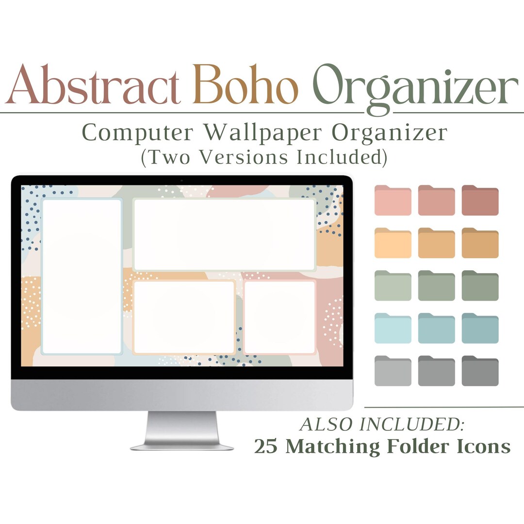 Desktop Wallpaper Organizer + 25 Folder Icons, Abstract Boho, Desktop ...