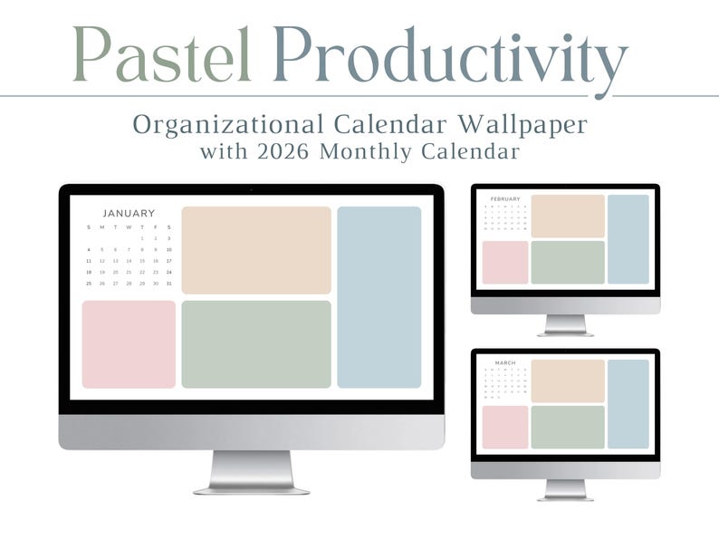 2026 Pastel Productivity Computer Wallpaper Organizer, Calendar ...