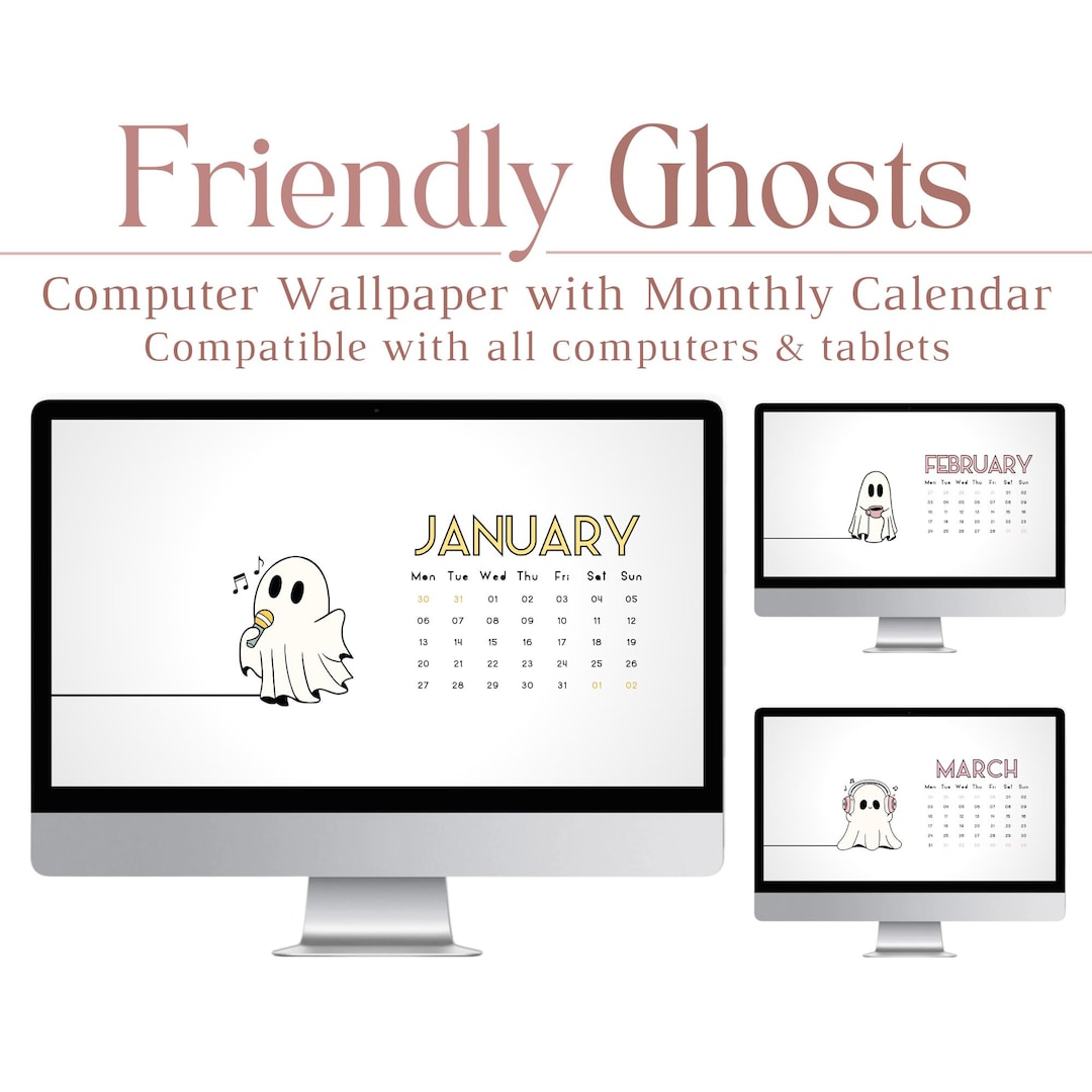 2025 Friendly Ghost Desktop Wallpaper, Calendar, Minimalist, Kawaii ...