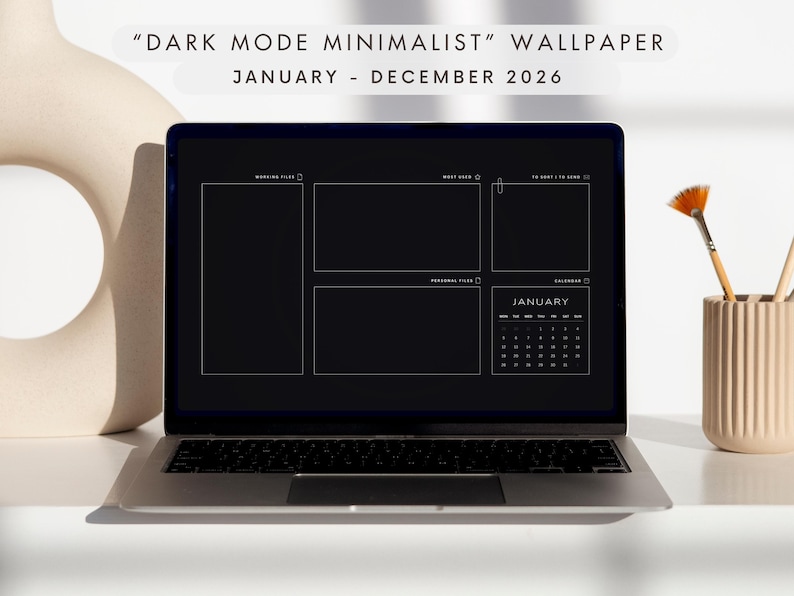 2026 Dark Mode Minimalist, Desktop Wallpaper, Organizer, Black ...