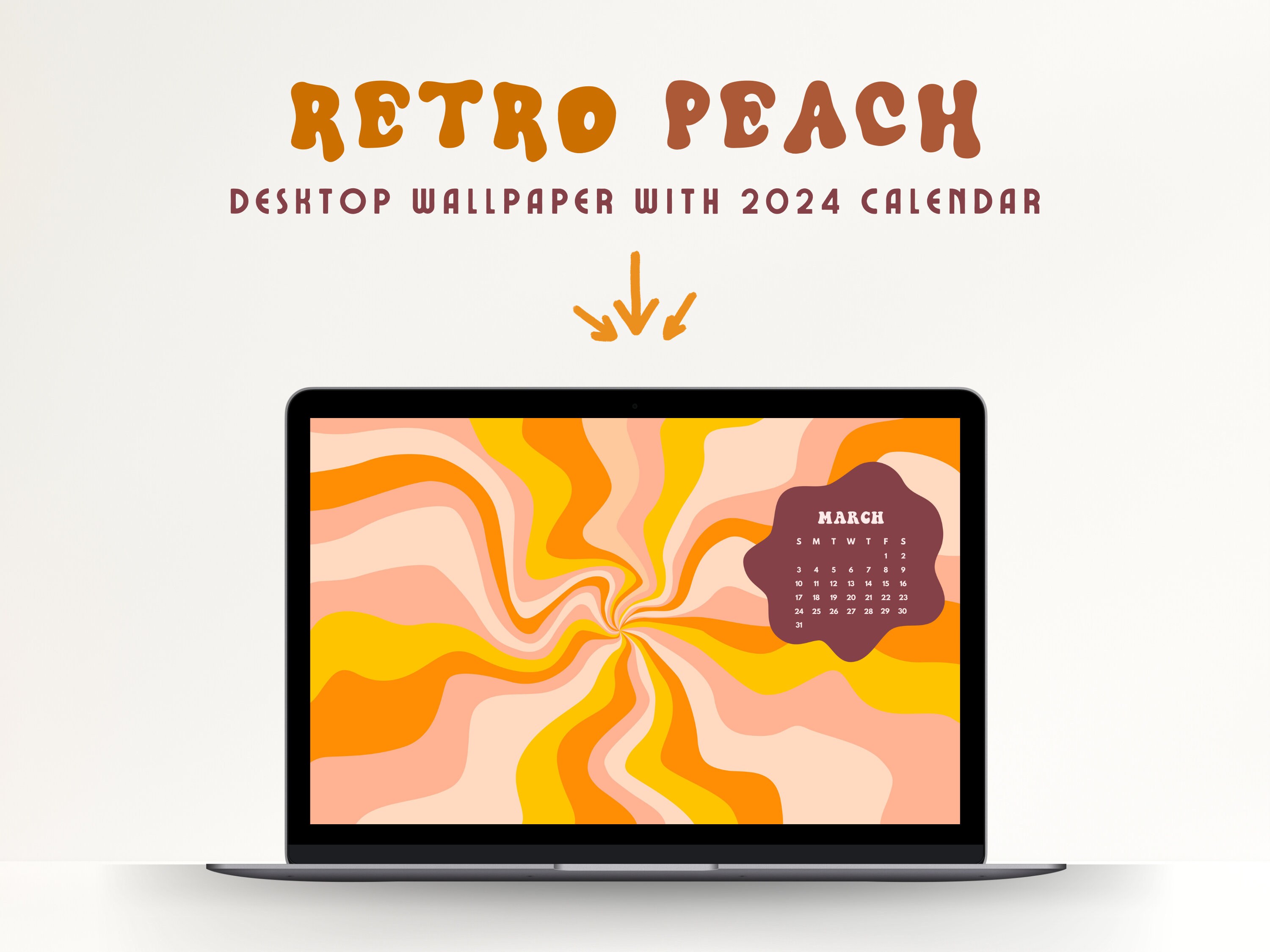 2024 Retro Peach Wallpaper + Monthly Calendar, Desktop Wallpaper ...