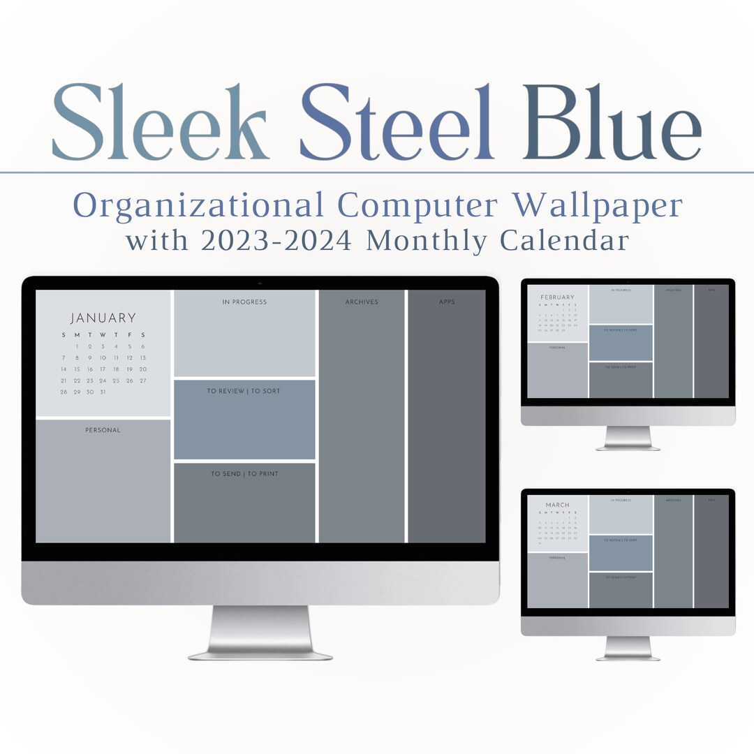 Buy Steel Blue Desktop Wallpaper Organizer, Computer Background, 2024 ...