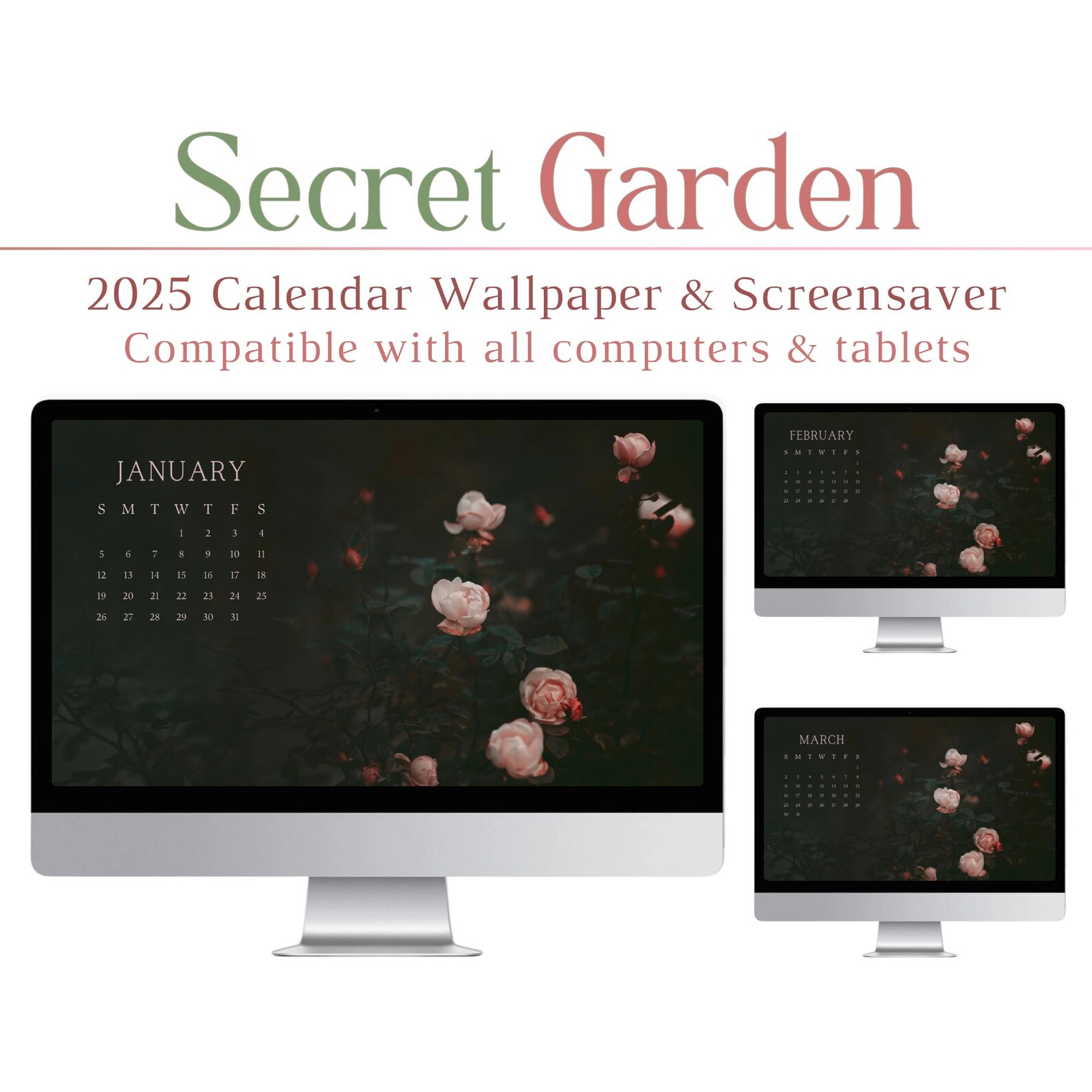2025 Secret Garden Calendar Wallpaper, Screensaver, Mac, PC, Windows ...