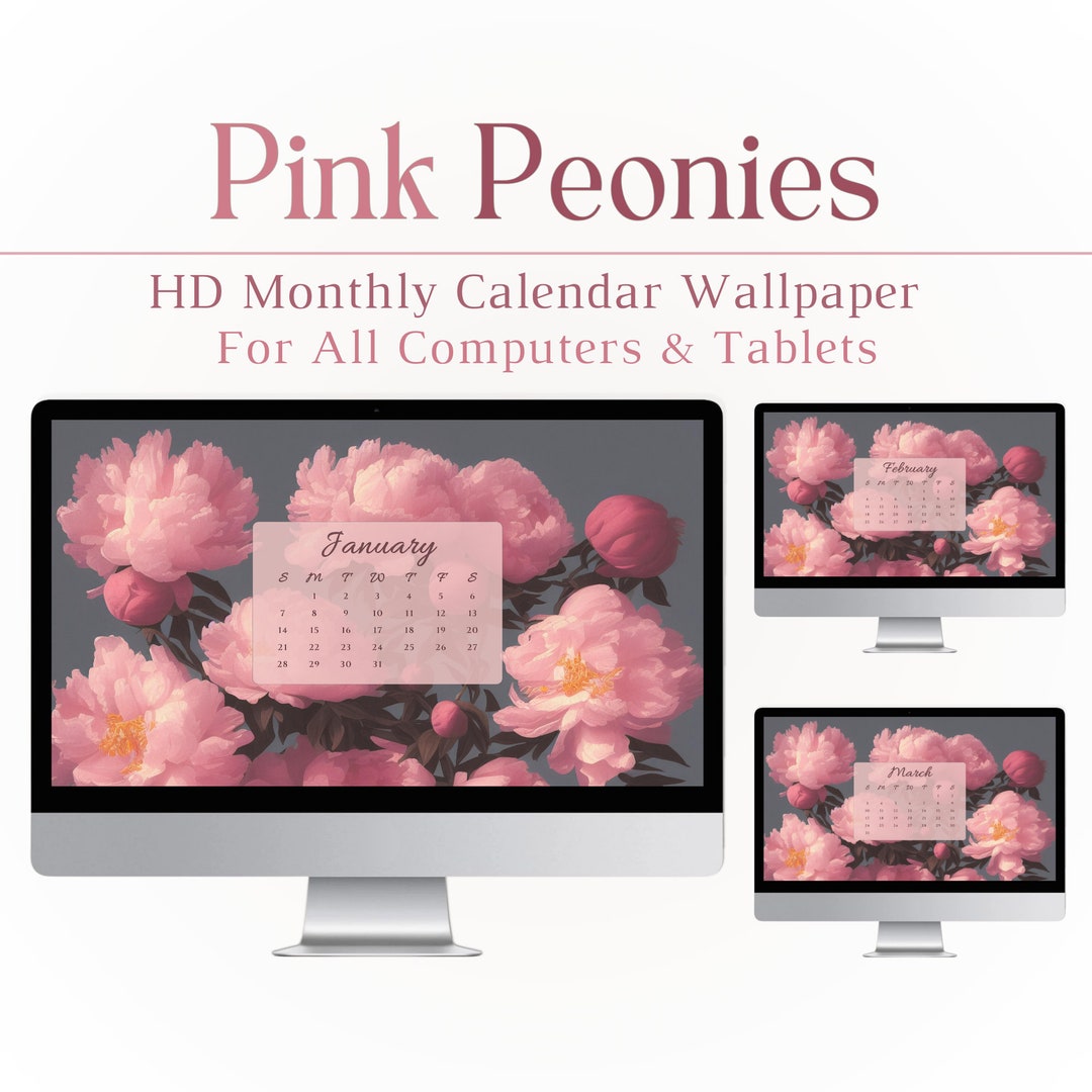 2023 & 2024 Desktop Wallpaper, Floral, Wallpaper Calendar, Pink Peonies ...