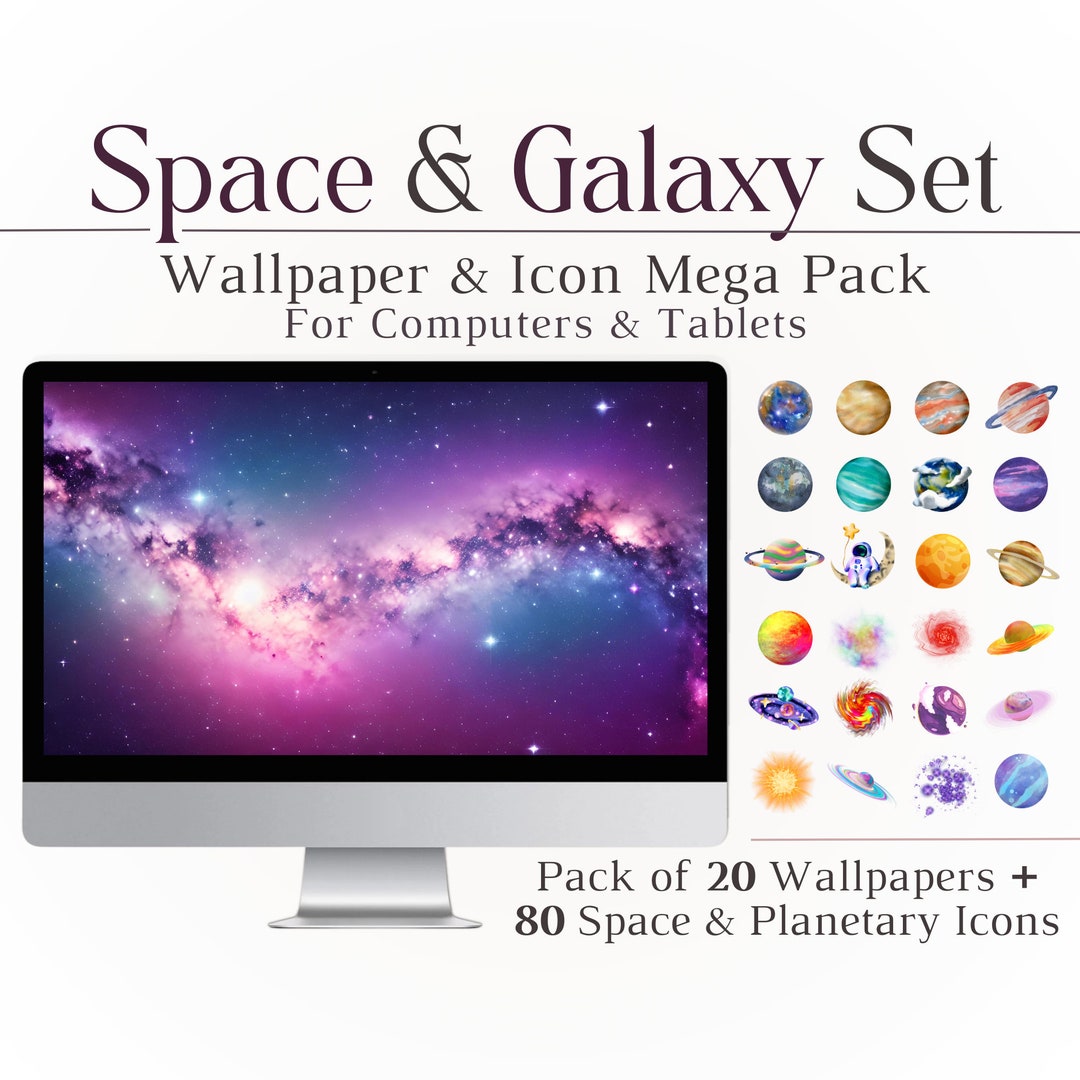 Space Wallpaper + Folder Icon Set, Bundle Pack, Desktop Wallpaper ...