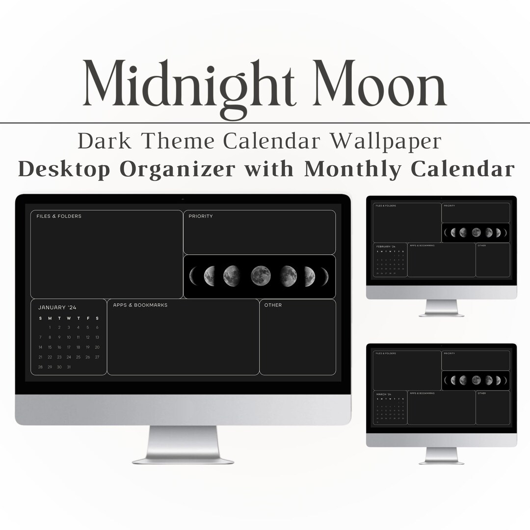 2023 & 2024 Desktop Wallpaper, Dark Theme, Wallpaper Calendar, Moon ...