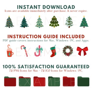 70 Christmas Icons, Folder Icons, Mac, Windows, PC, Notion, Goodnotes ...