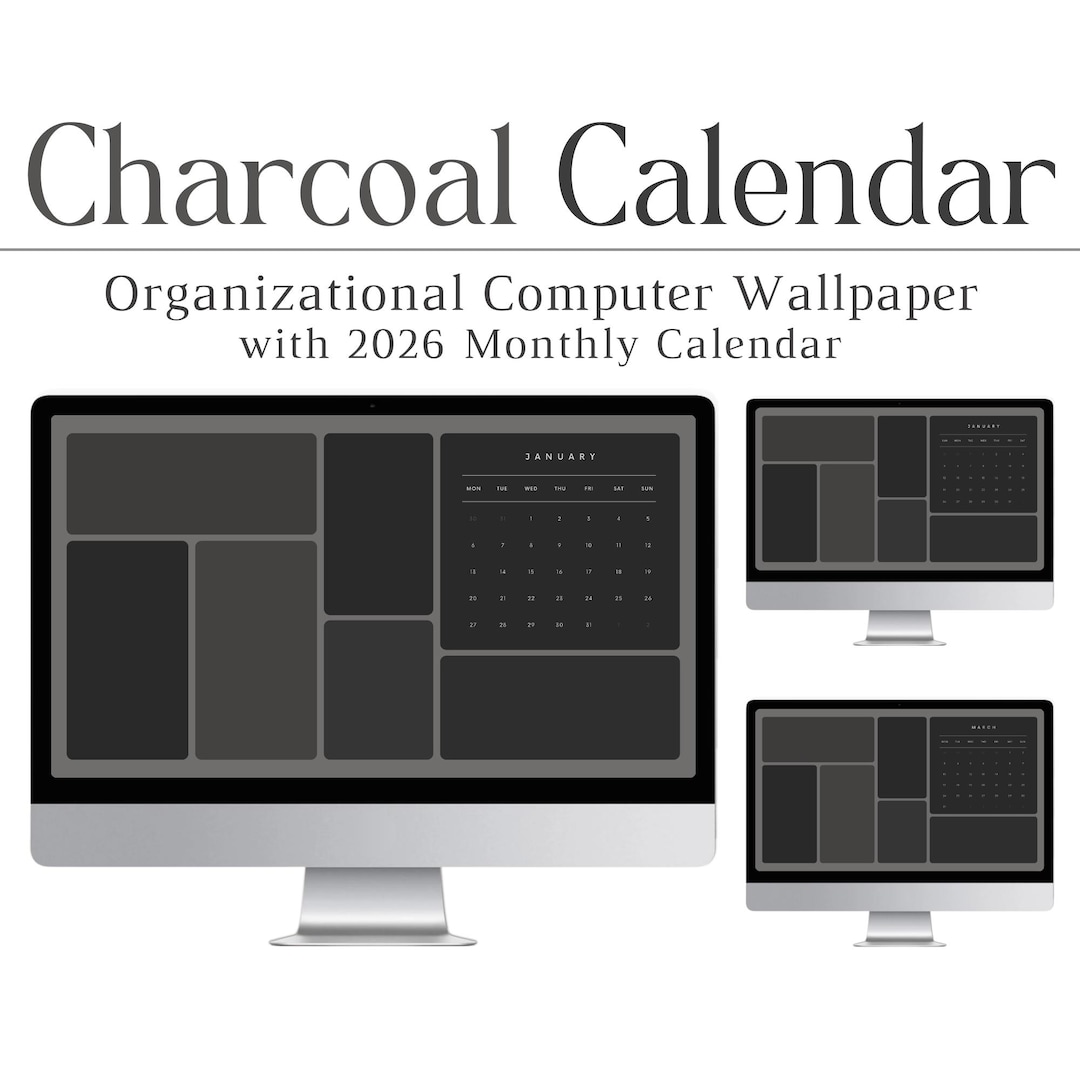 2026 Charcoal Calendar, Desktop Wallpaper, Dark Theme, Minimalist ...