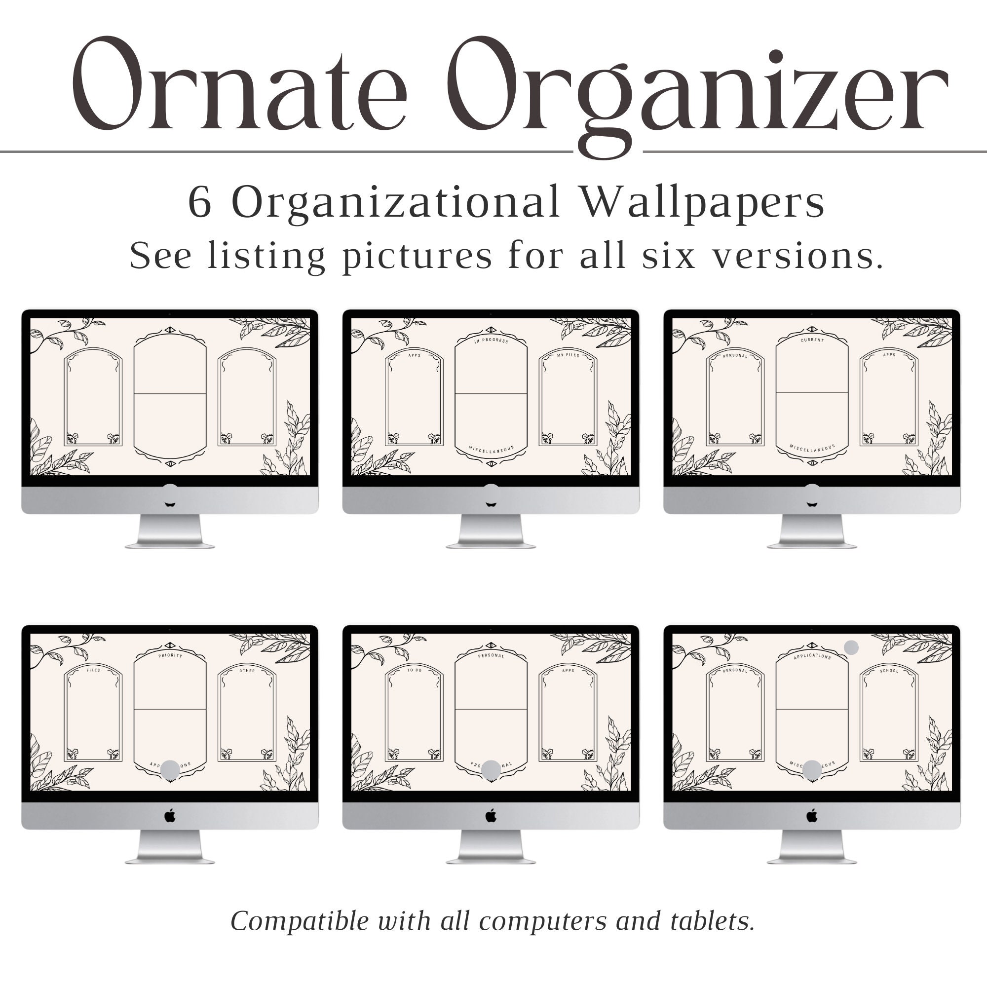 Set of 6 Desktop Wallpaper Organizers, Computer Background, for ...