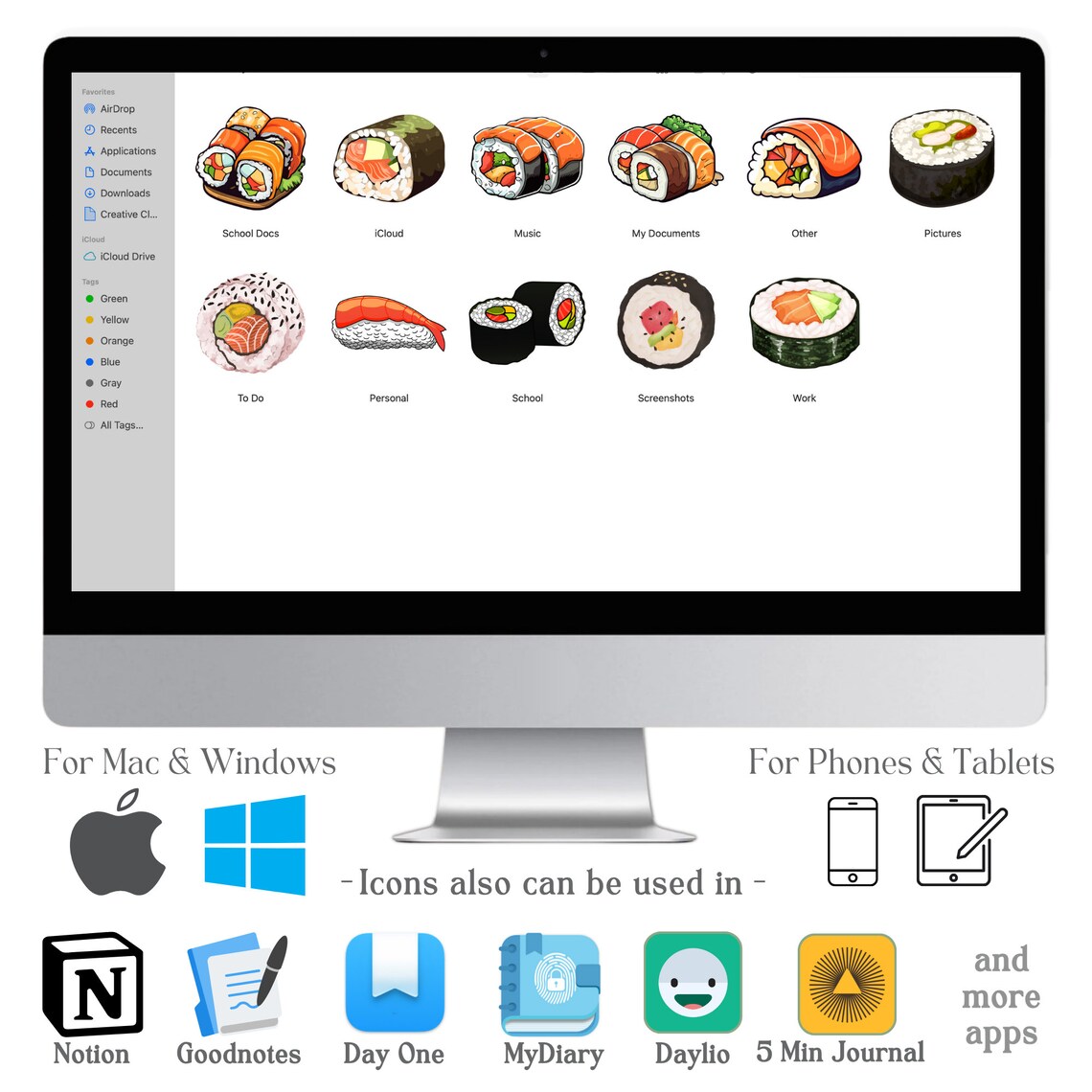 100 Sushi Icons, Folder Icons, File Icons, Mac, PC, Windows, Notion ...