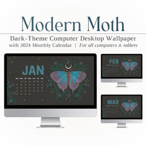 Dark Theme Desktop Wallpaper, Calendar Wallpaper, Modern, Moth ...