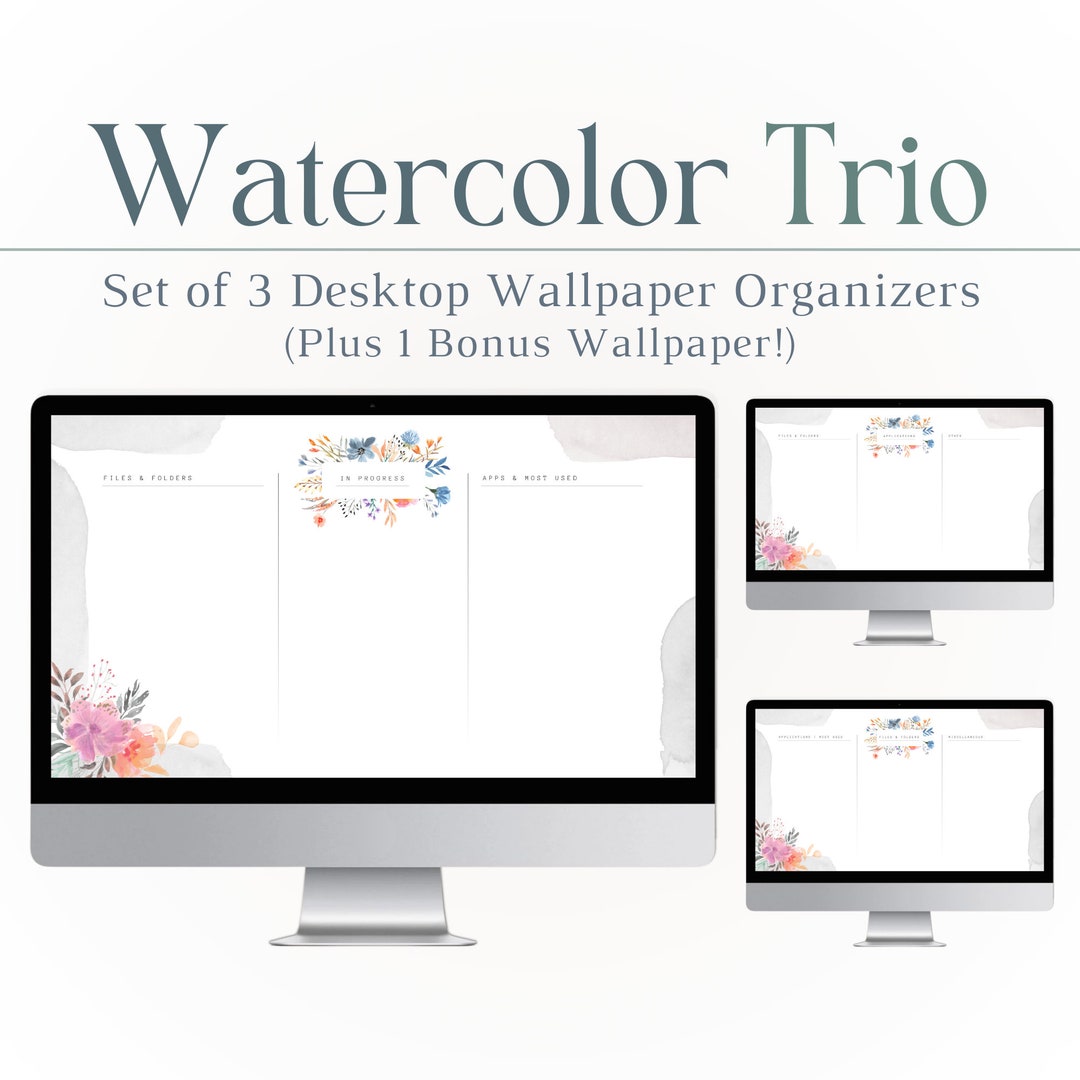 Watercolor Trio Desktop Wallpapers, Minimalist, Desktop Organizers, Computer Background, Mac, PC ...
