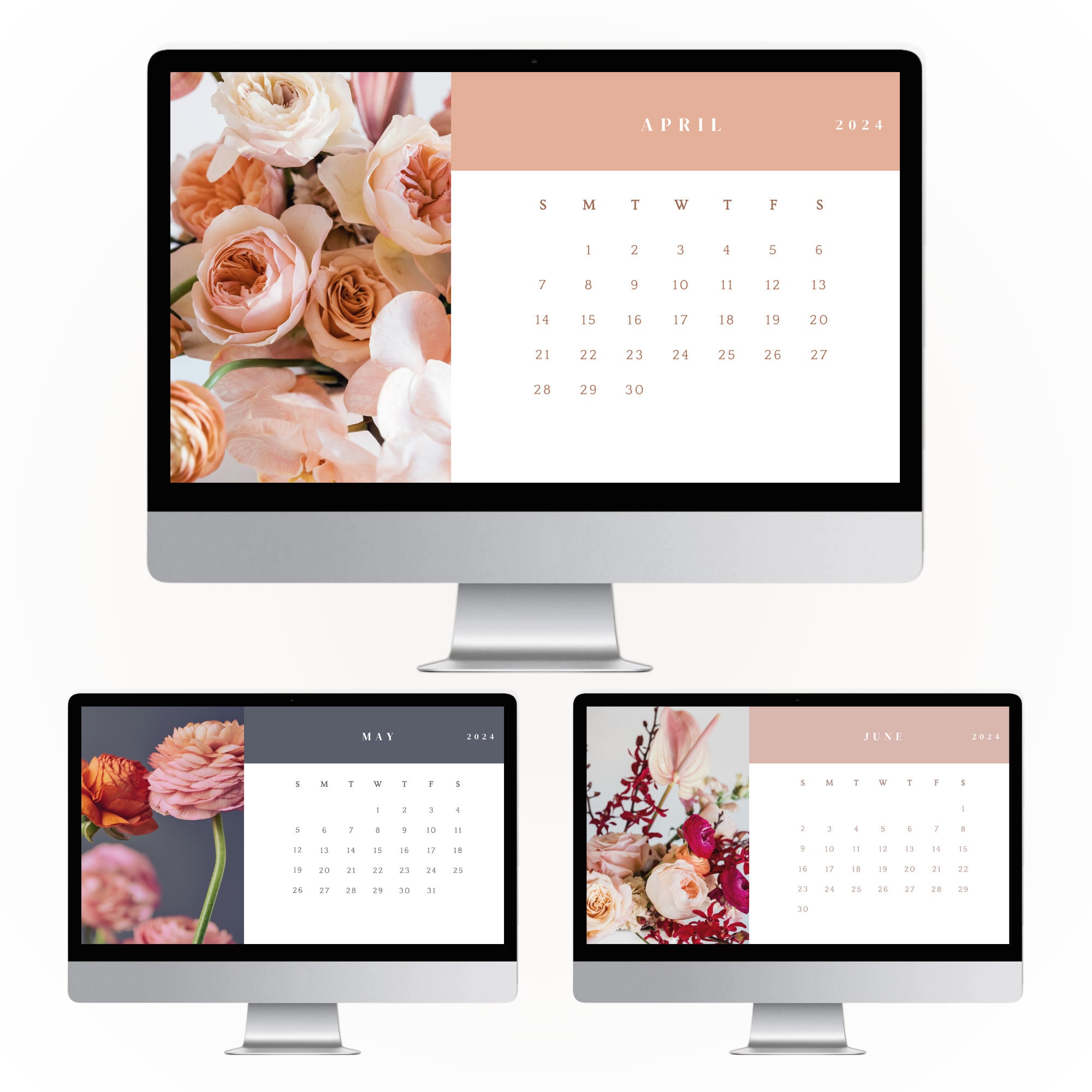 Gorgeous Florals Desktop Wallpaper + 2024 Calendar, Flowers, Floral ...