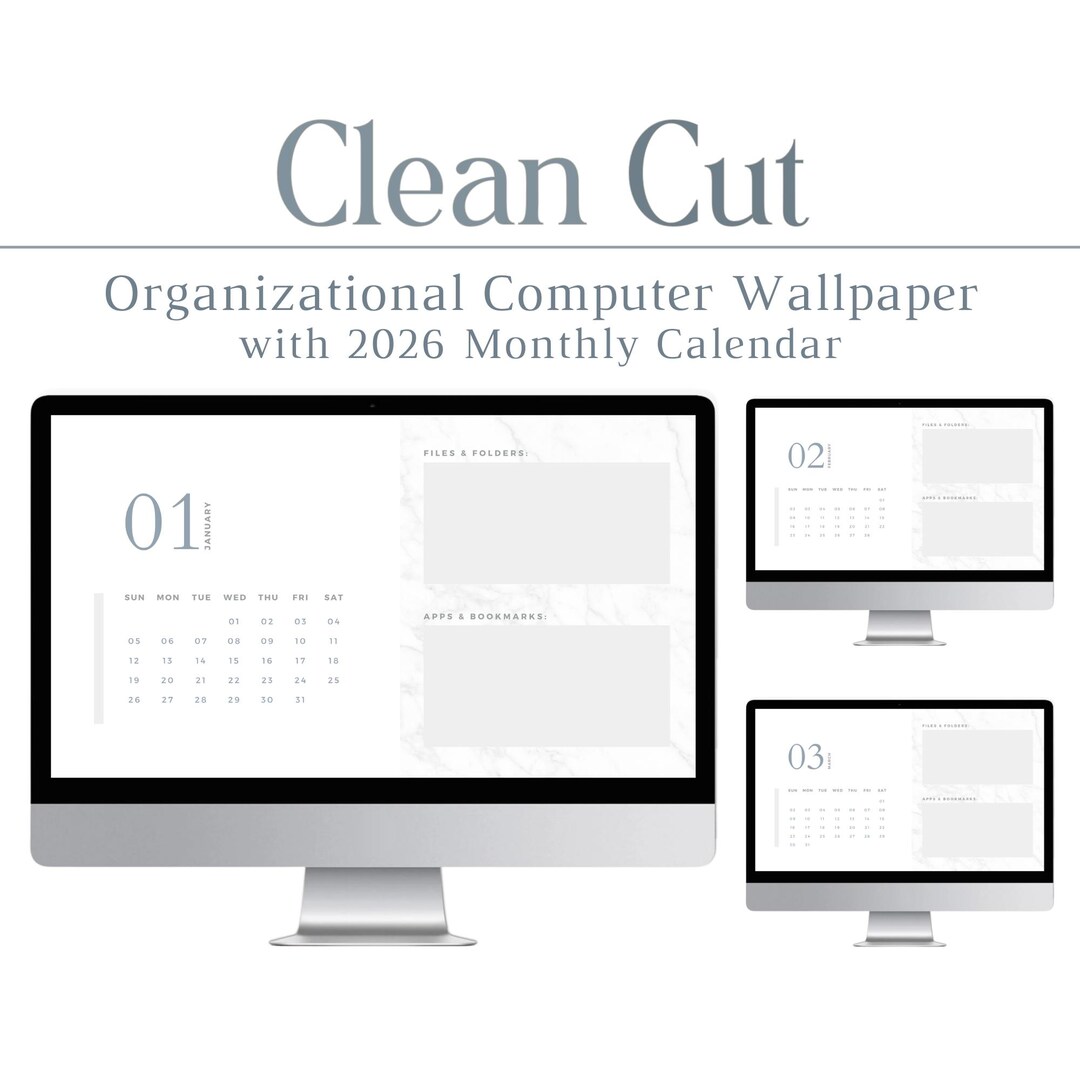 2026 Clean Cut Organizational Desktop Wallpaper Set, Minimalist ...