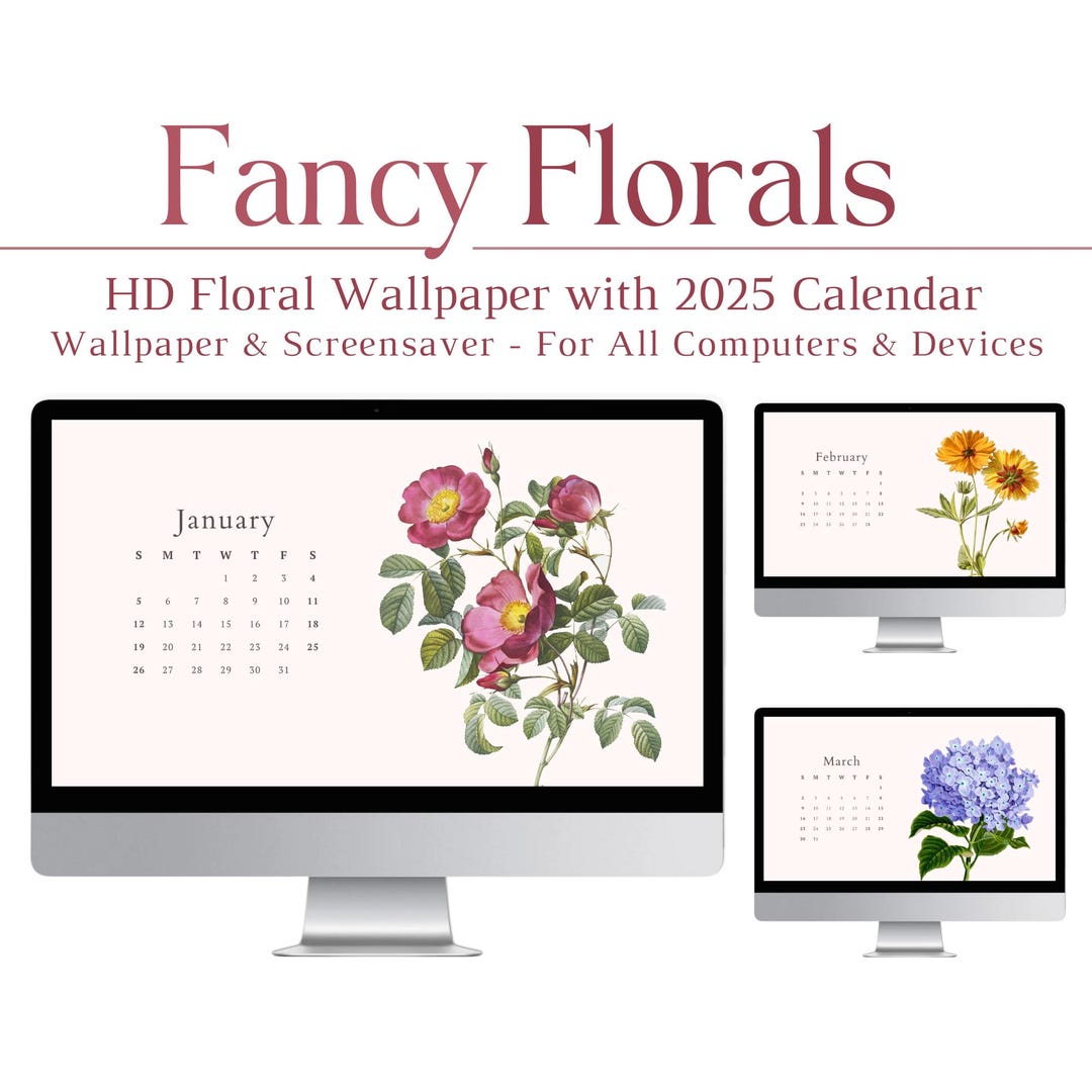 2025 Fancy Florals Desktop Wallpaper & Calendar, Computer Background ...