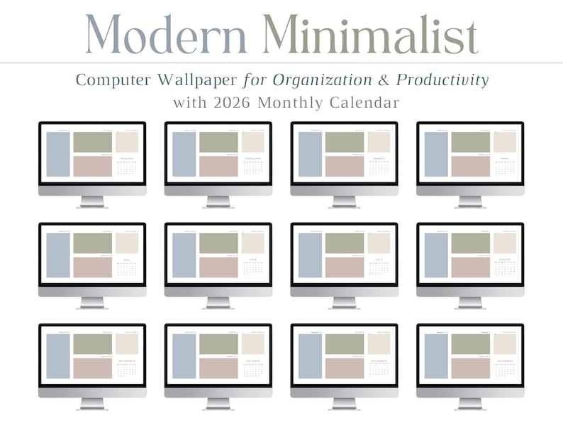 2026 Modern Minimalist Desktop Wallpaper, Organizer, Calendar ...