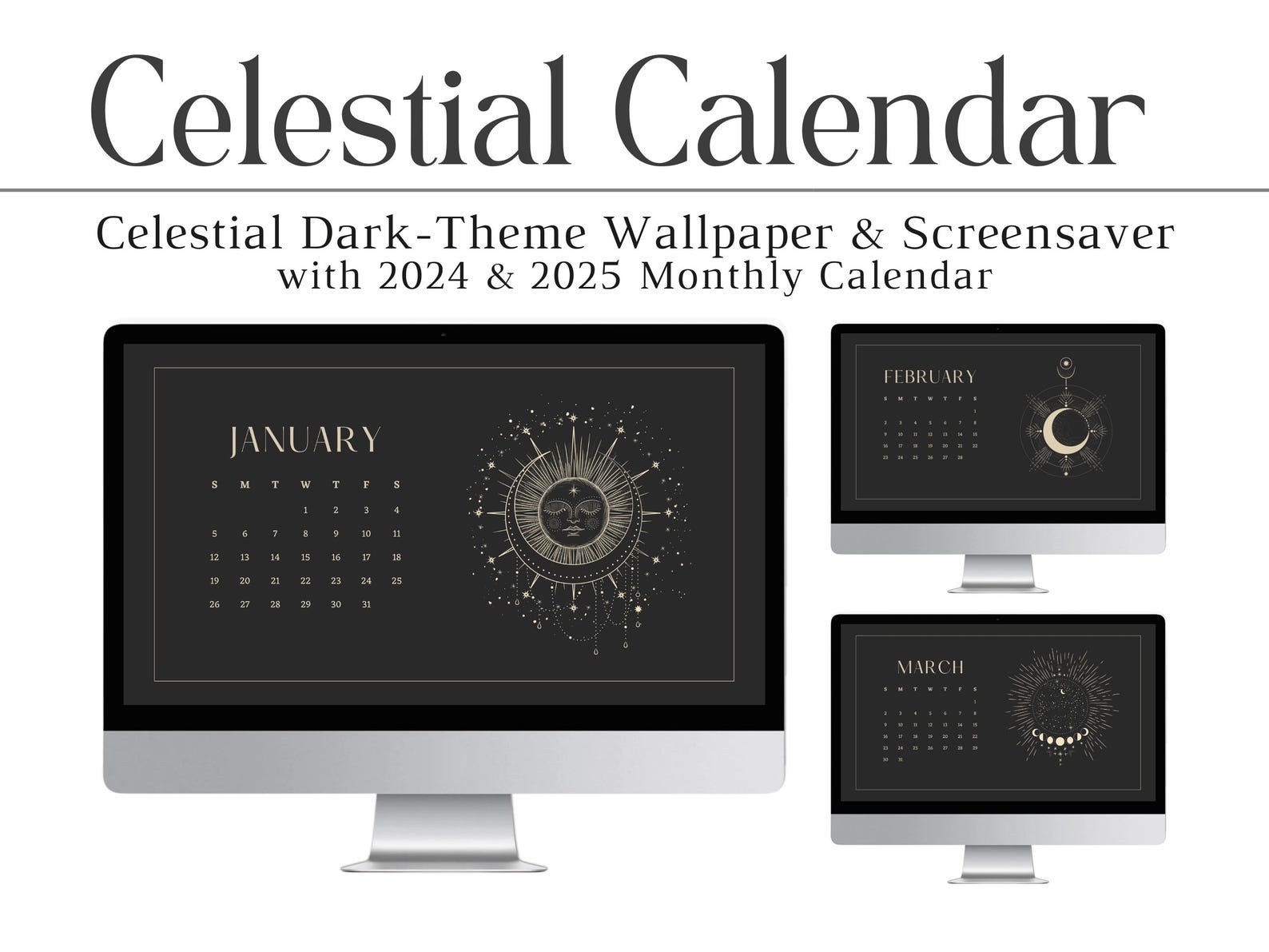 2025 Celestial Kalender Wallpaper, dunkle Tapete, Kosmische, Astrologie ...