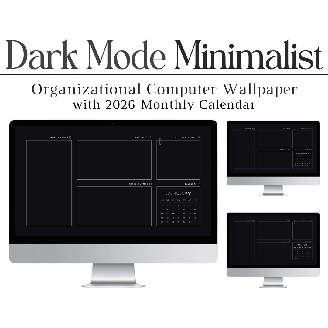 2026 Dark Mode Minimalist, Desktop Wallpaper, Organizer, Black ...