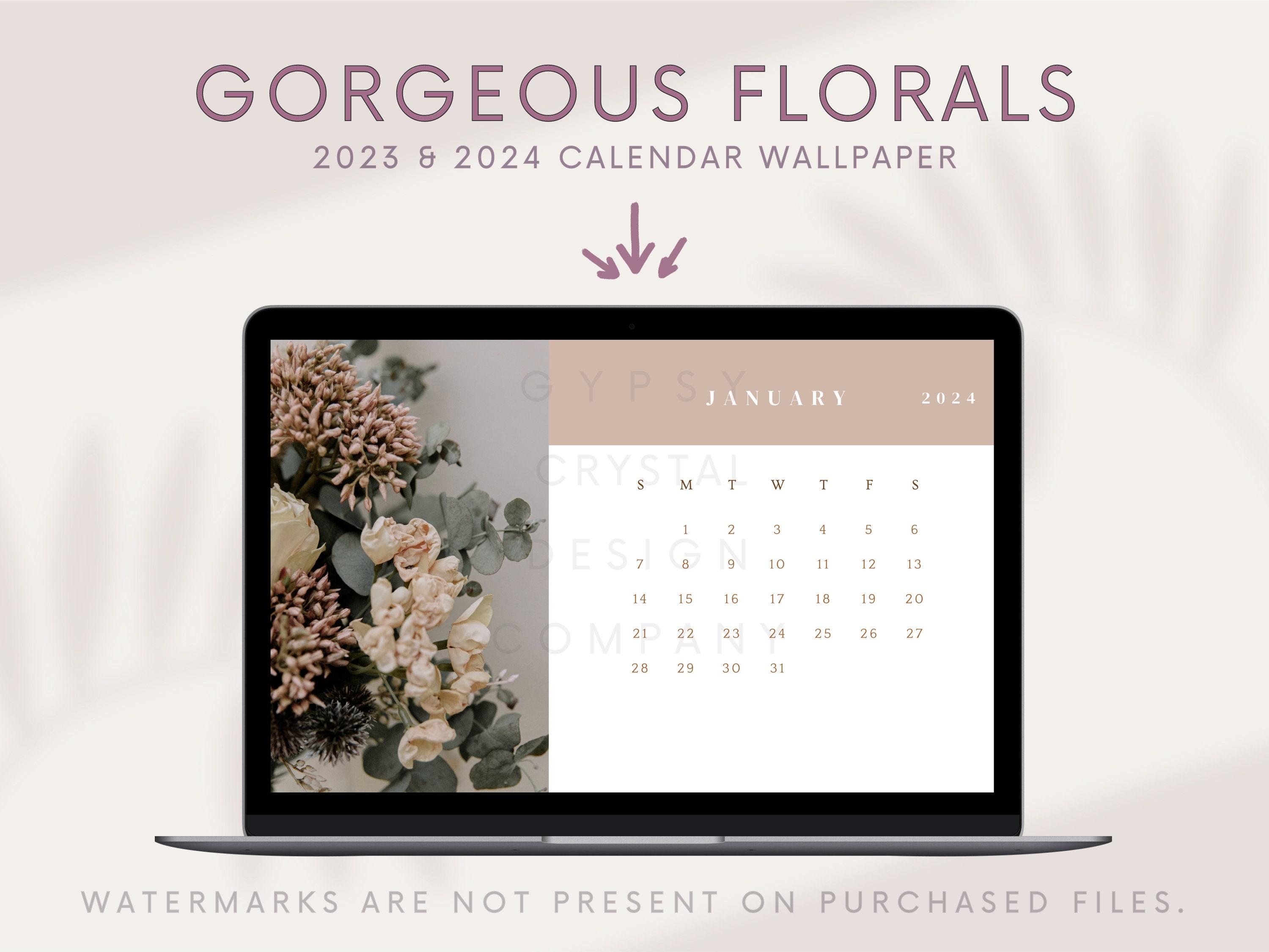 Gorgeous Florals Desktop Wallpaper + 2024 Calendar, Flowers, Floral ...