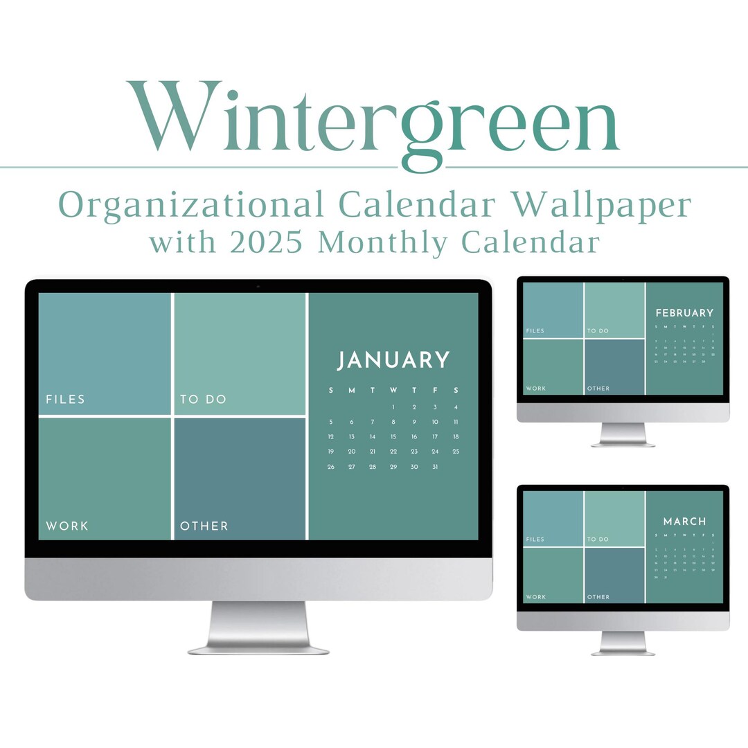 2025 Wintergreen Desktop Wallpaper, Organizer, Calendar, Green, Blue ...