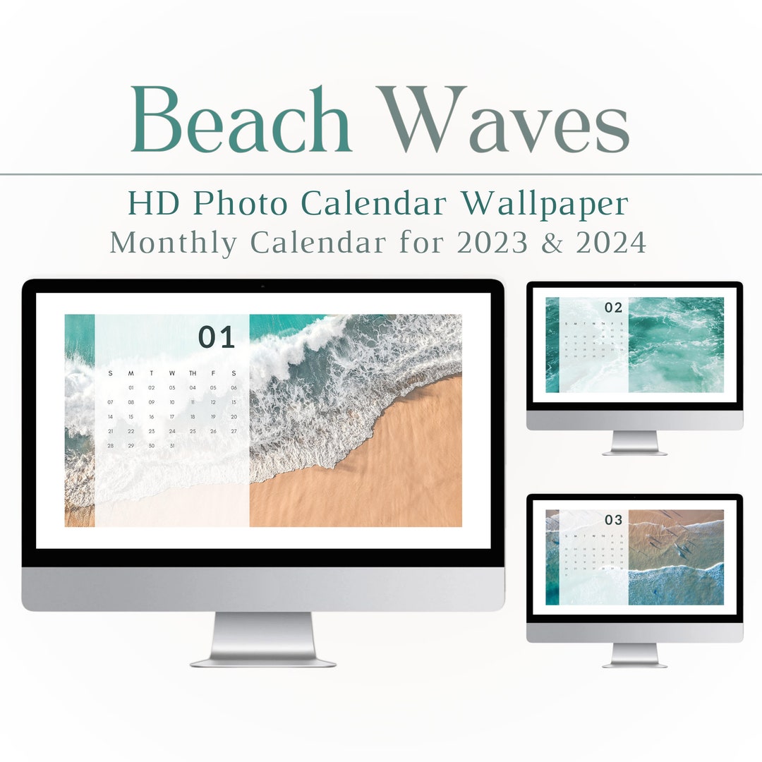 Desktop Calendar Wallpaper, Beach Waves Computer Wallpaper, Mac, PC ...
