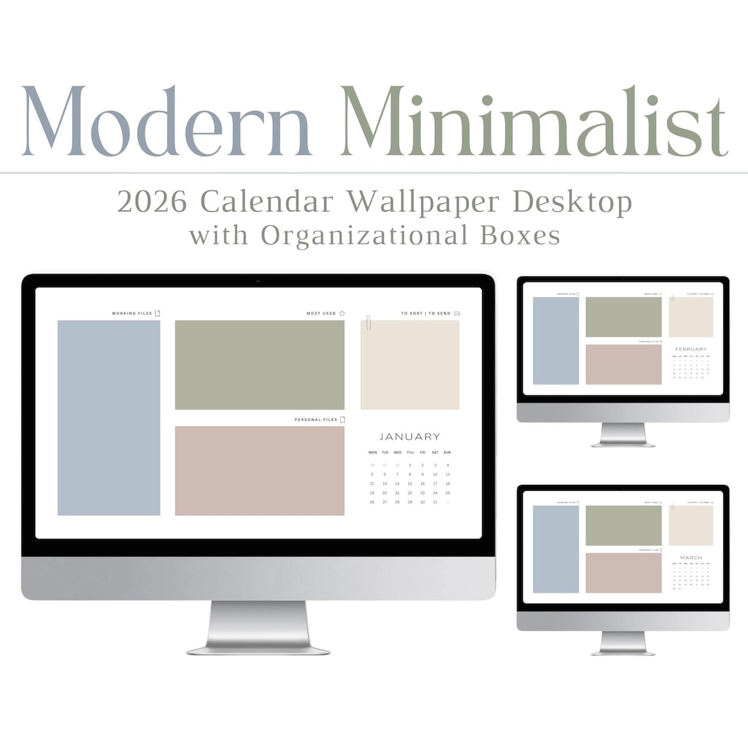 2026 Modern Minimalist Desktop Wallpaper, Organizer, Calendar ...