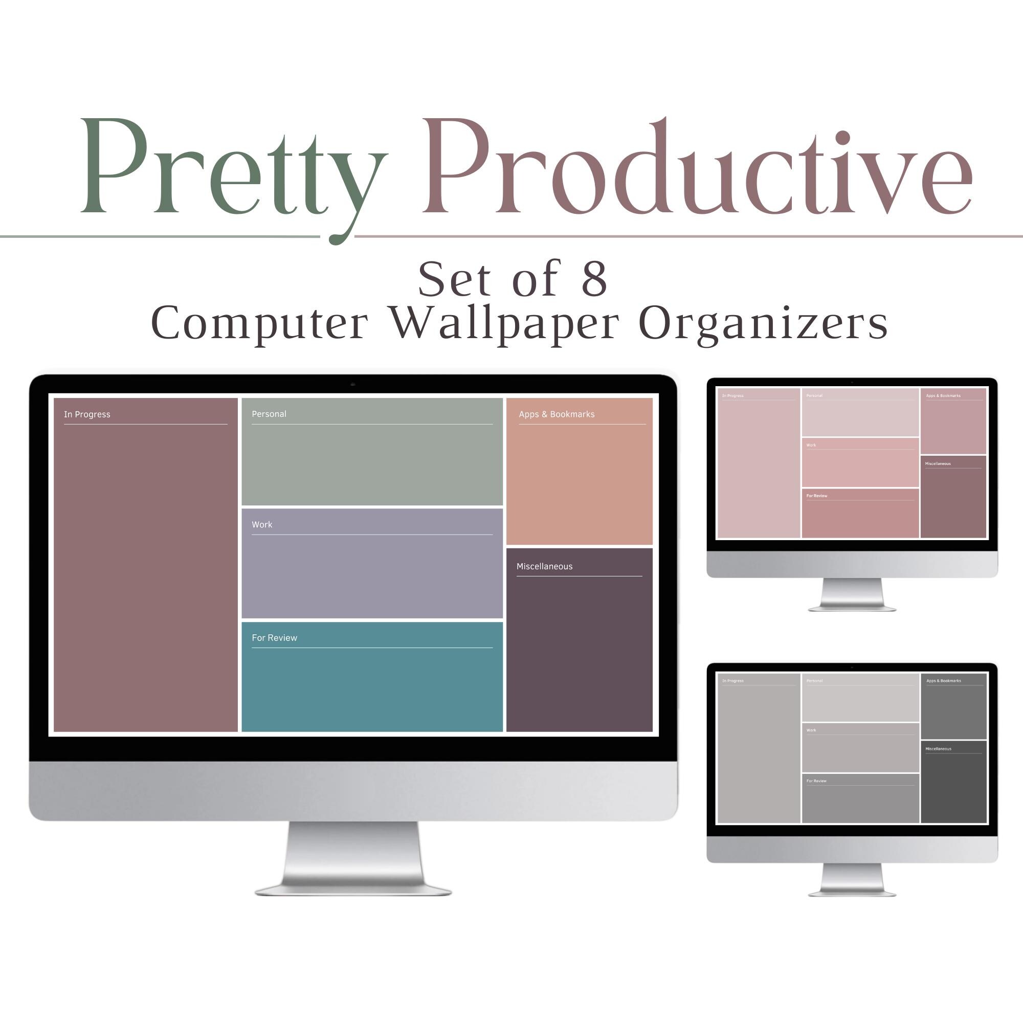2026 Pretty Productive Wallpapers, Set of 8 Organizational Desktop ...