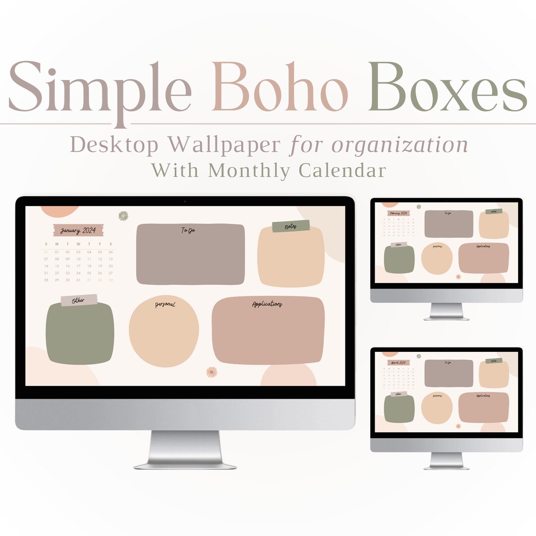 Boho Boxes, Desktop Wallpaper Organizer, Computer Background, 2024 ...