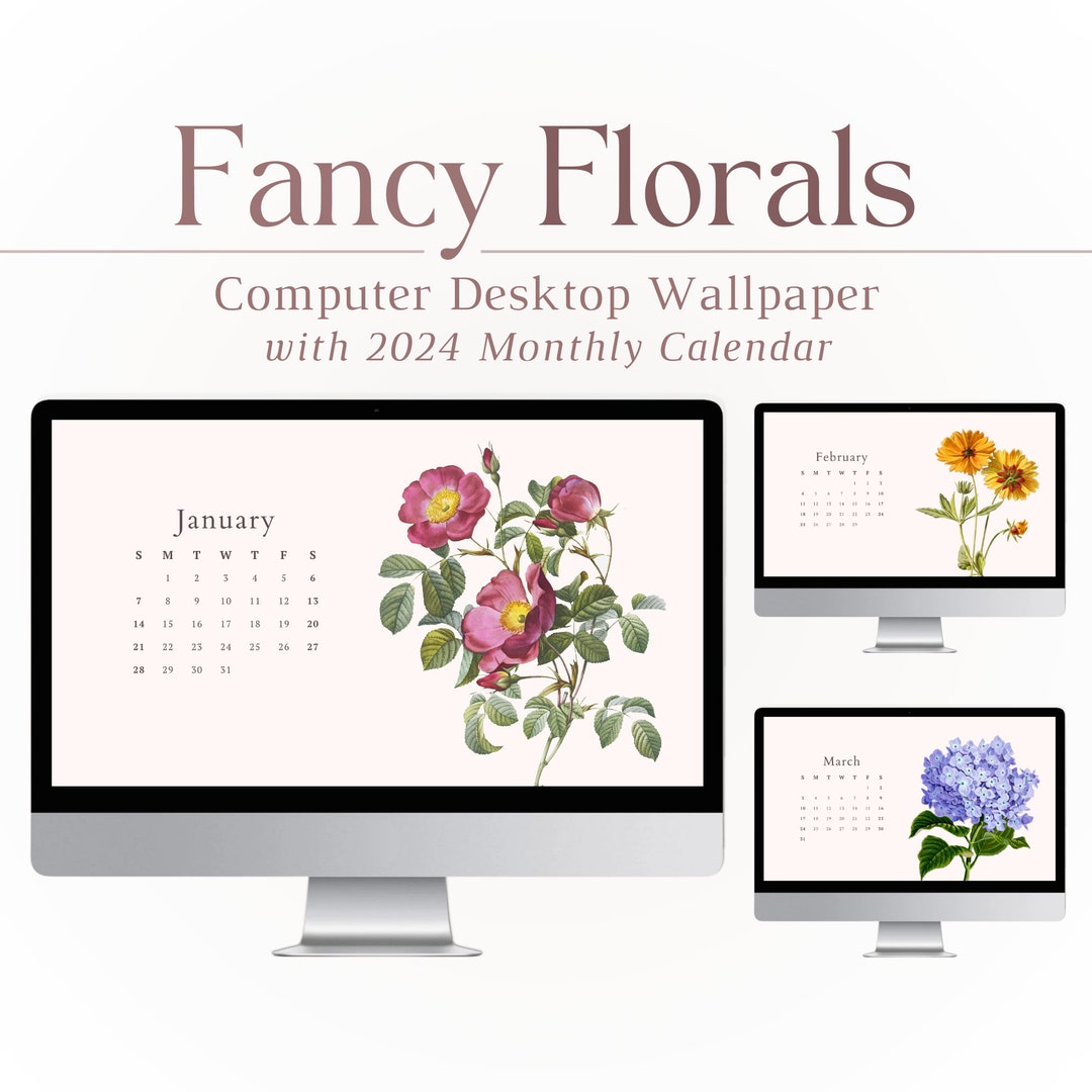 Fancy Florals Desktop Wallpaper 2024 Calendar, Computer Background, PC ...