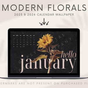 2023 & 2024 Desktop Wallpaper, Calendar, Floral, Dark, Dark Theme ...