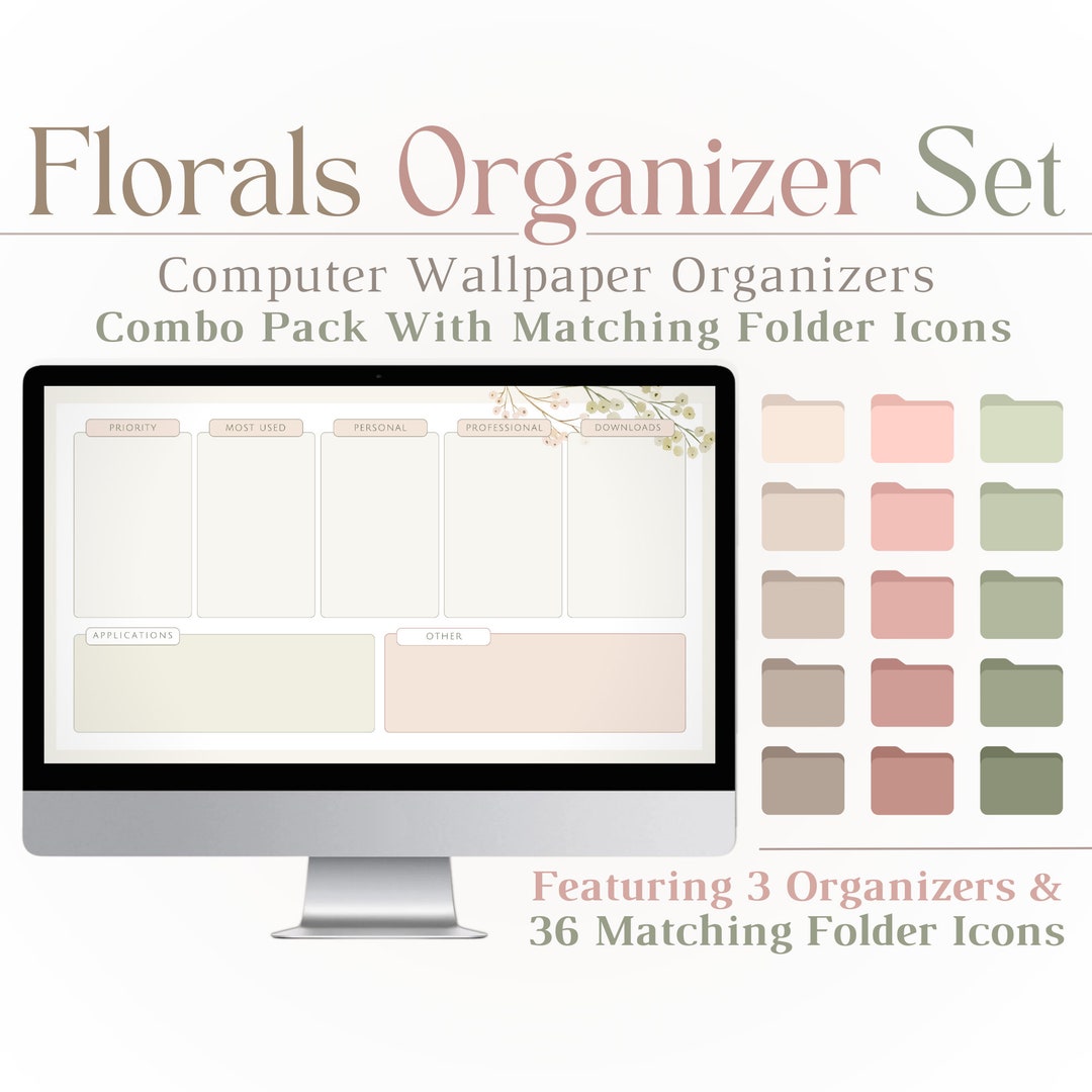 Simple Florals Desktop Organizer, Folders Icons, Computer Wallpaper ...