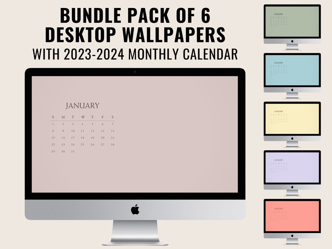 Set of 6 Desktop Wallpapers 2023-2024 Calendar Minimalist - Etsy