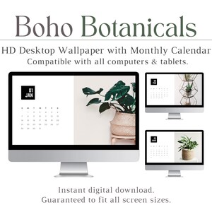 Boho Botanicals, Desktop Wallpaper, 2024 Calendar, Mac, PC, Windows ...