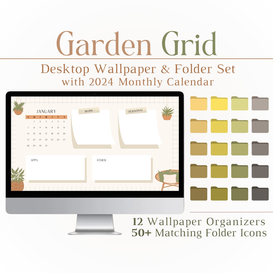 2024 Desktop Wallpaper Folder Icon Set, Garden, Beige, Green, Desktop ...