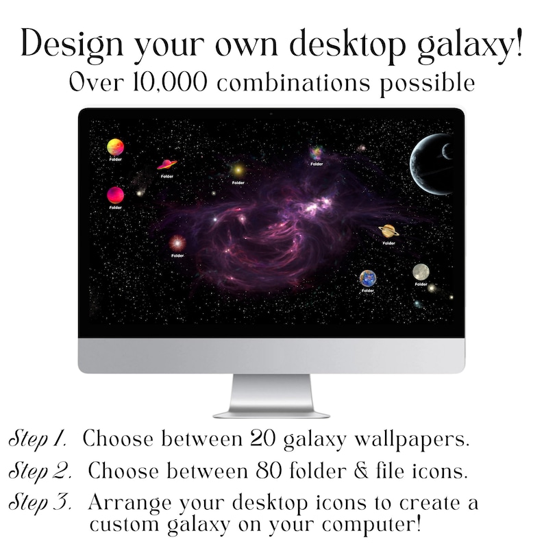 Space Wallpaper + Folder Icon Set, Bundle Pack, Desktop Wallpaper ...