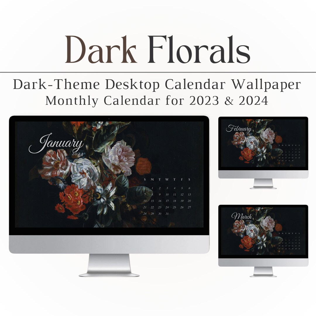 Dark Florals Desktop Wallpaper, Calendar, Dark Theme, Flowers, Mac, PC ...