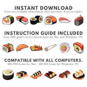 100 Sushi Icons, Folder Icons, File Icons, Mac, PC, Windows, Notion ...