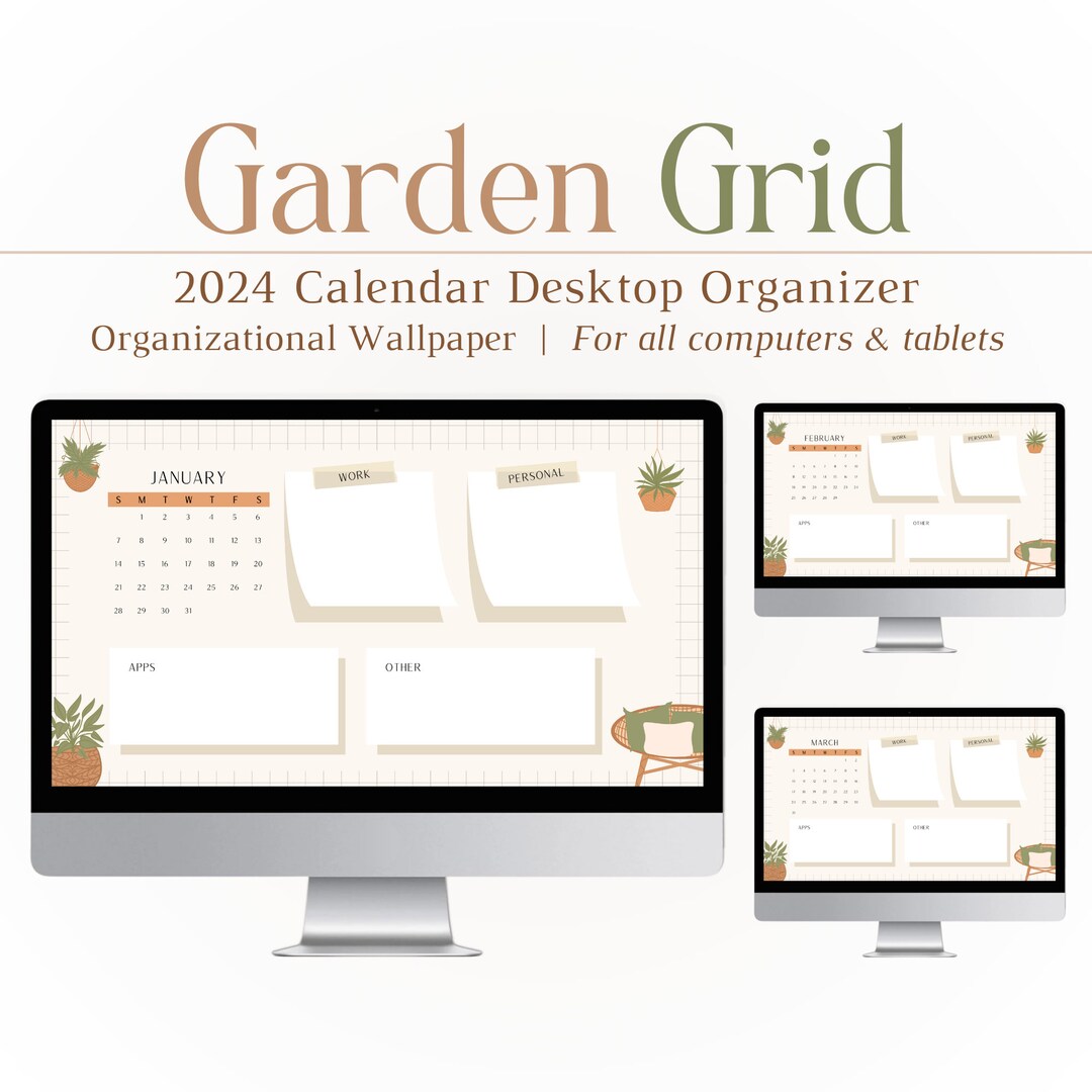 2024 Garden Grid Calendar Wallpaper, Computer Background, Organizer ...