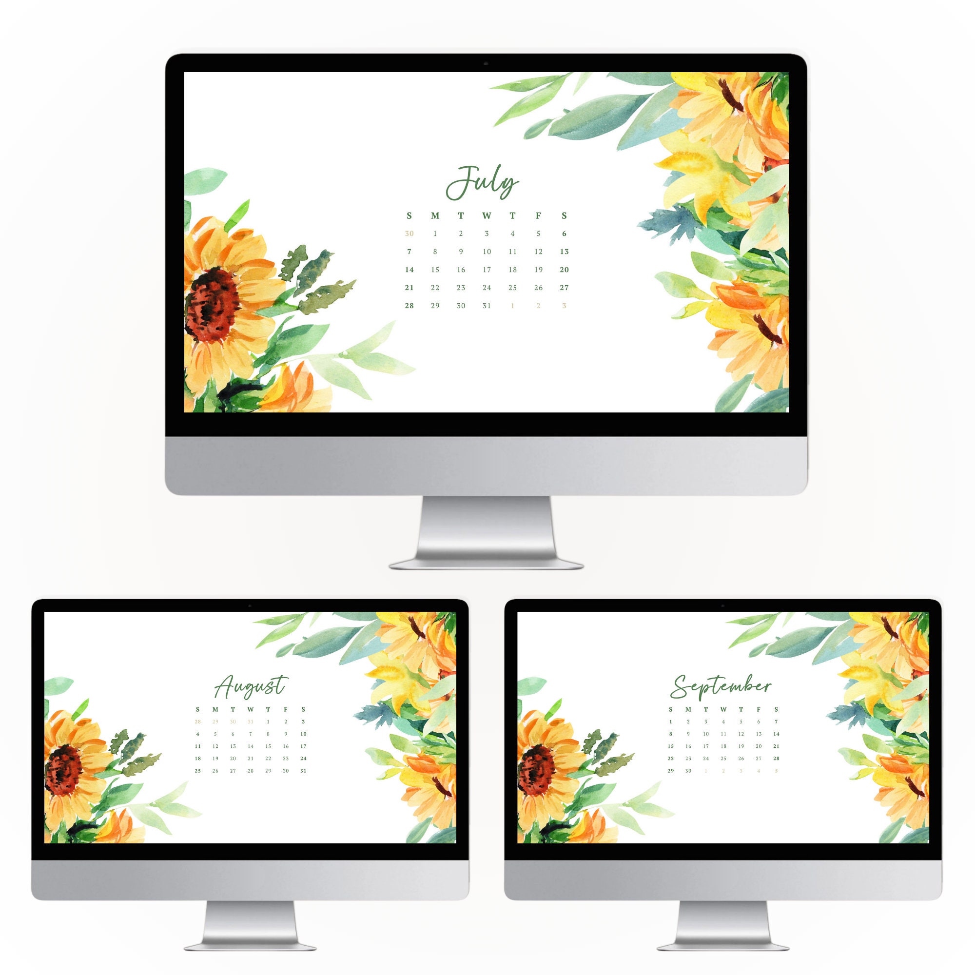2024 Sunflower Desktop Wallpaper & Calendar, Computer Background ...