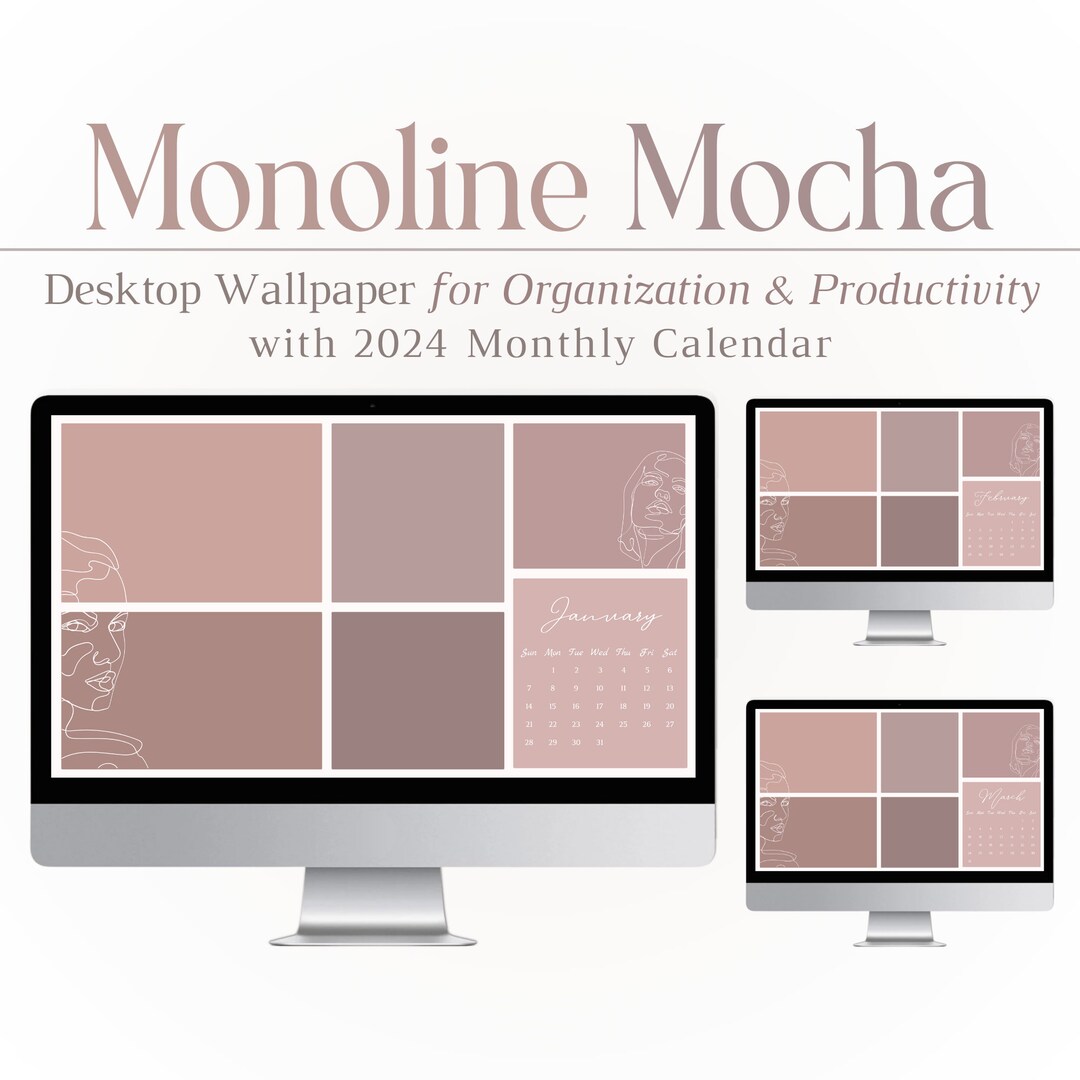 Monoline Mocha Desktop Wallpaper + 2024 Calendar, Computer Background ...
