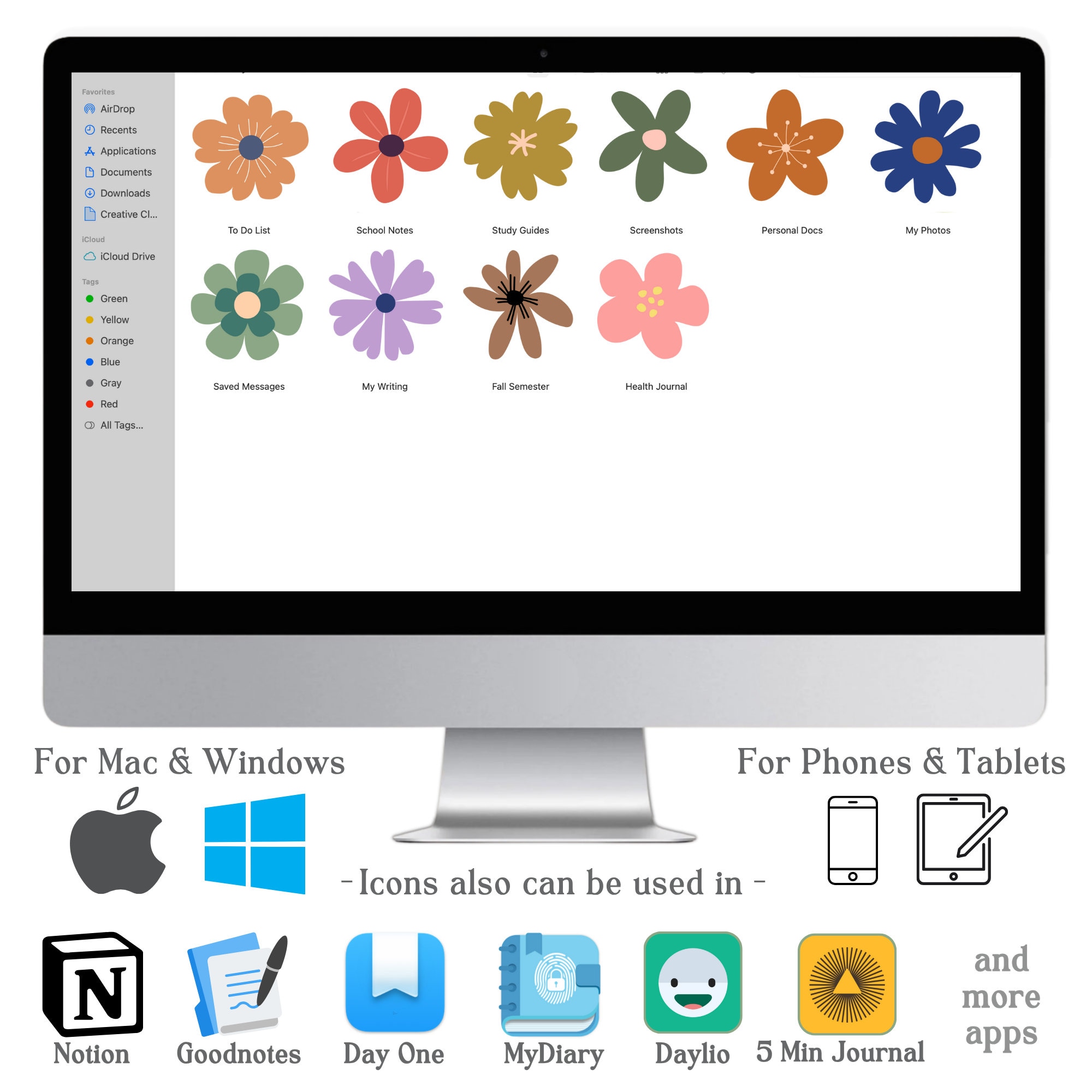 100 Flower Icons, Folder Icons, Desktop Icons, Mac, Windows, PC, App ...