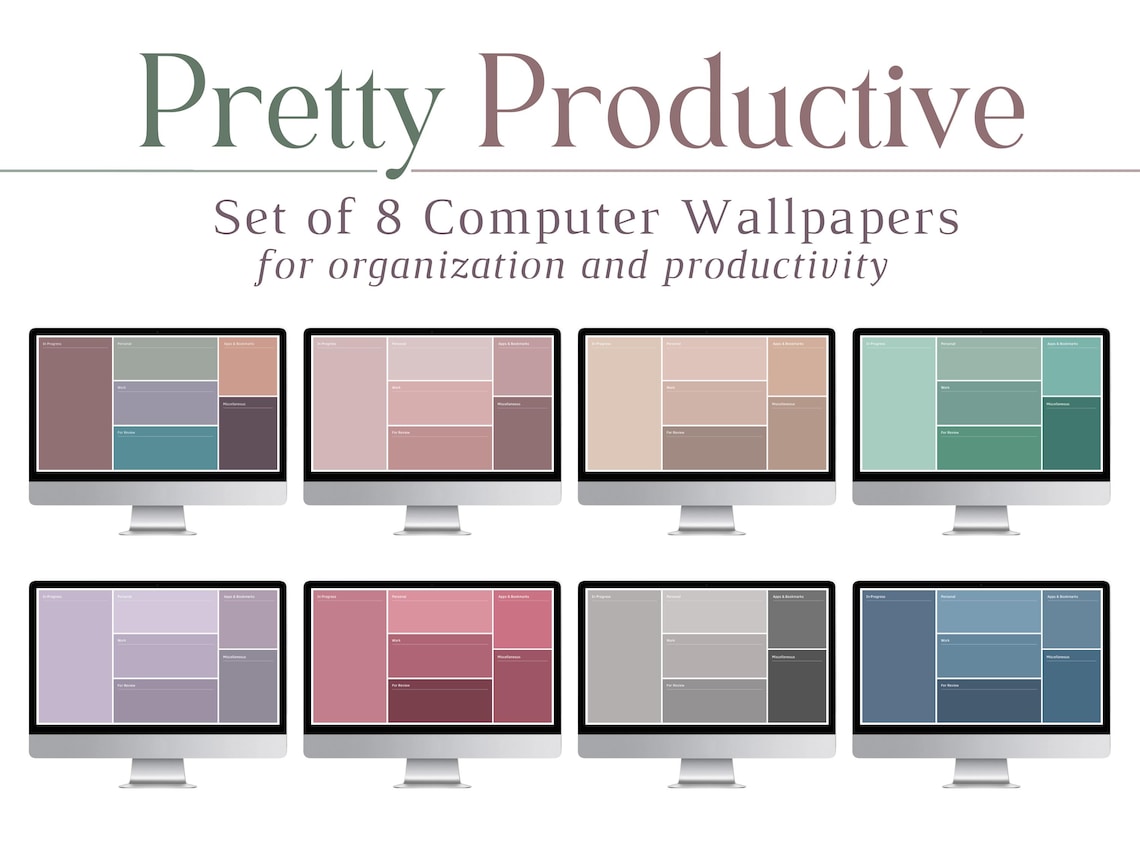 2026 Pretty Productive Wallpapers, Set of 8 Organizational Desktop ...