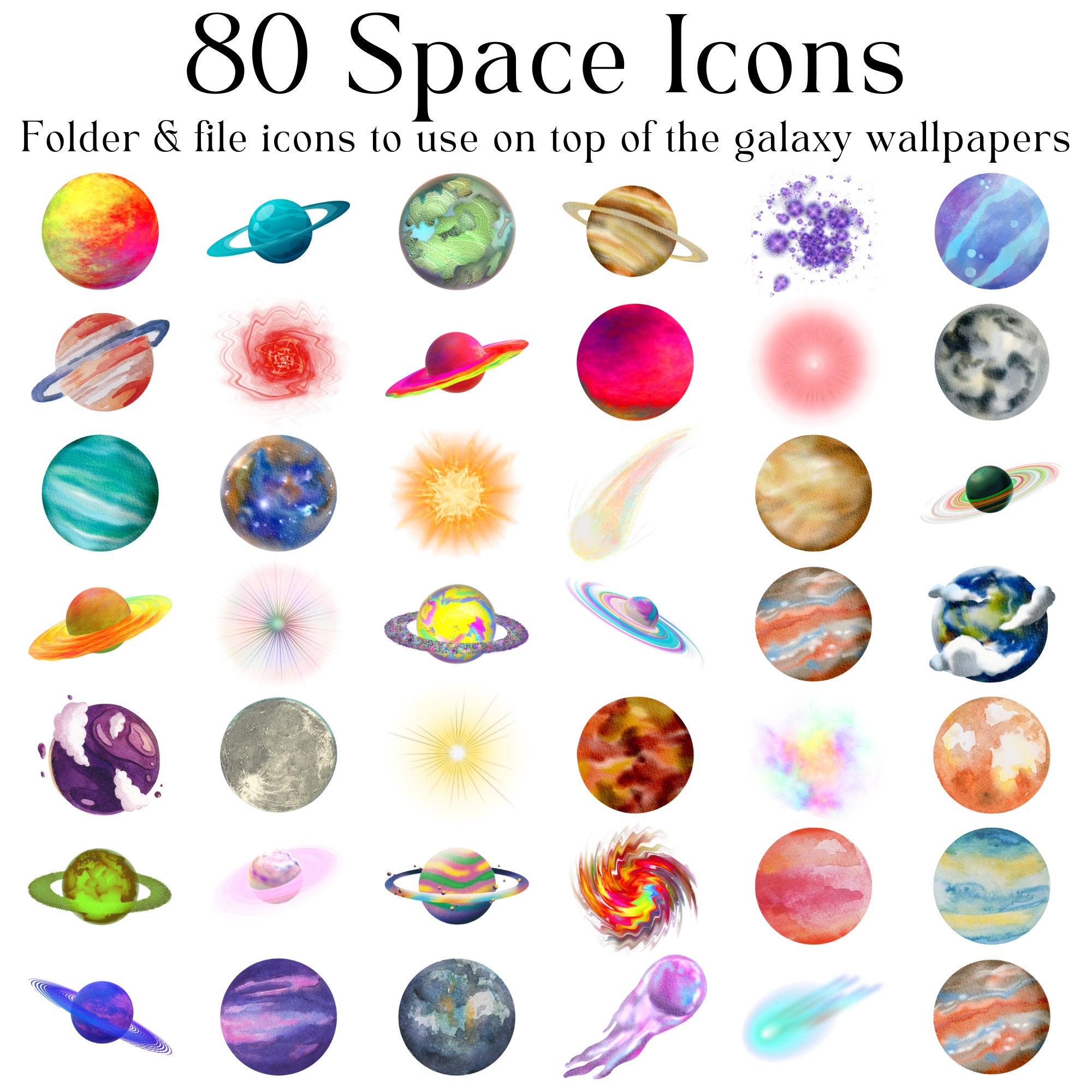 Space Wallpaper + Folder Icon Set, Bundle Pack, Desktop Wallpaper ...