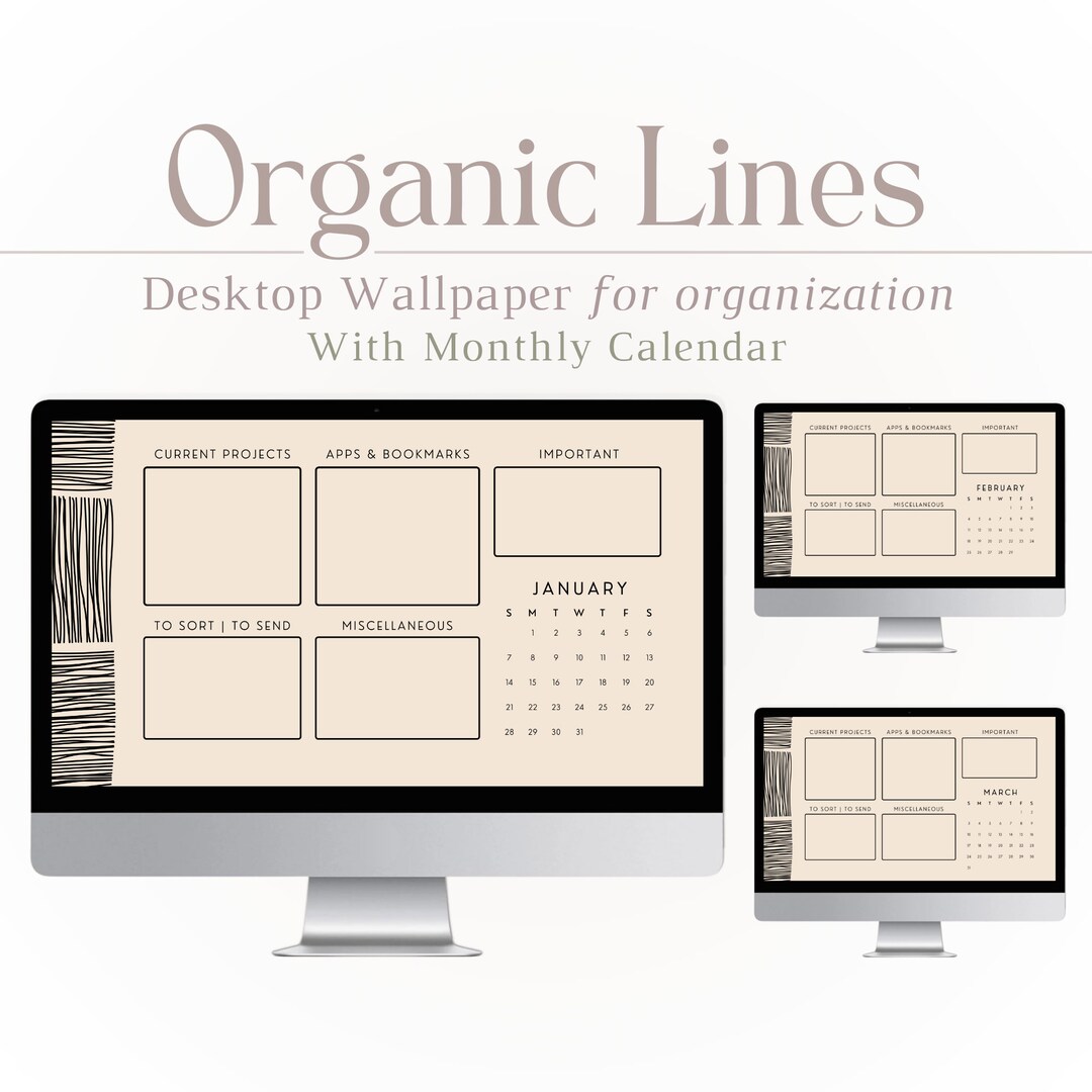 Organic Lines Desktop Wallpaper Organizer, 2024 Calendar, Productivity ...