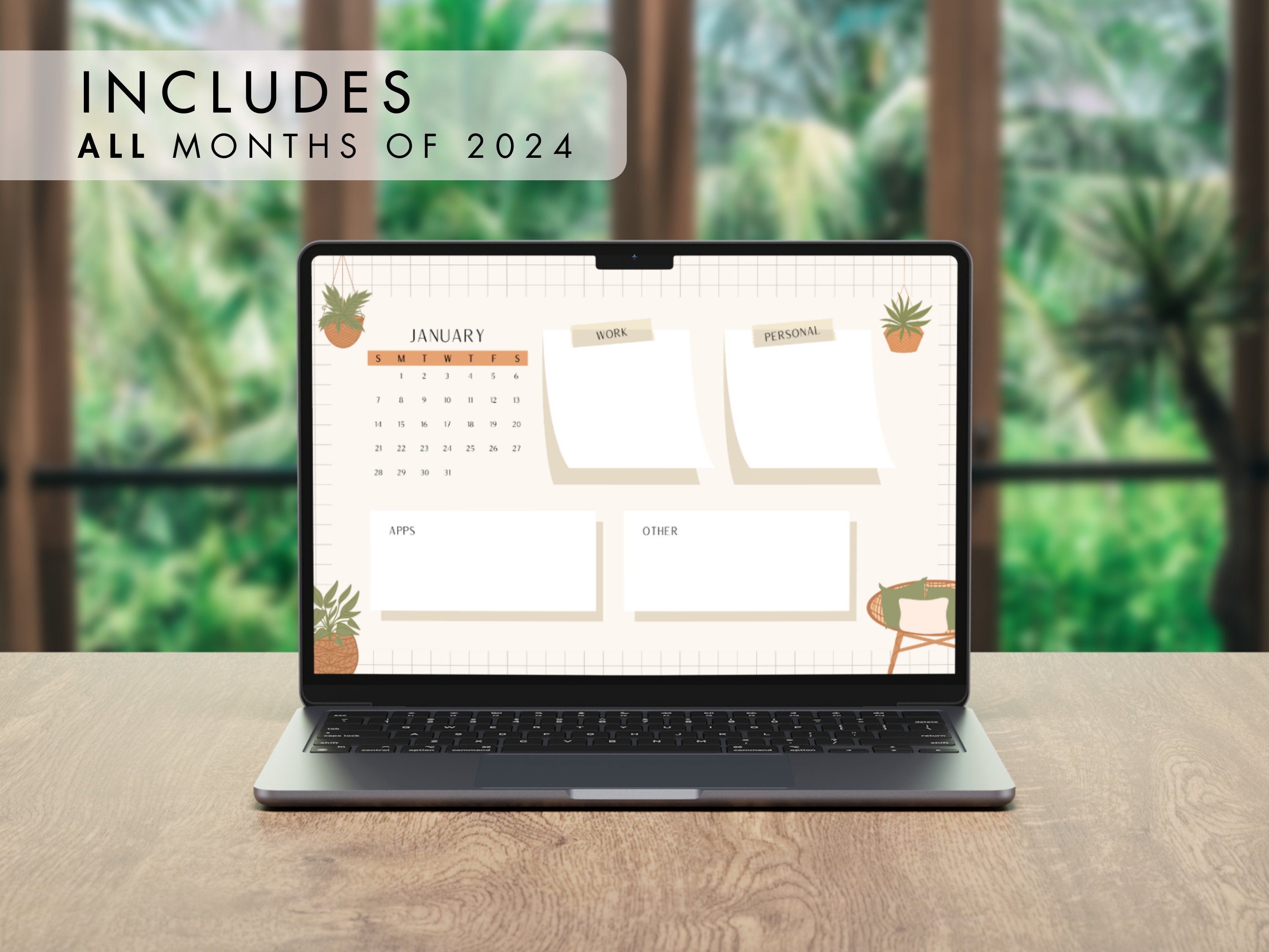 2024 Garden Grid Calendar Wallpaper, Computer Background, Organizer ...