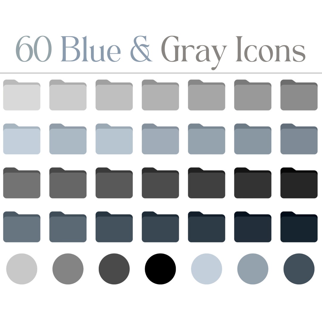 60 Blue & Gray Folder Icons for Mac and PC, Desktop Folder Icons ...