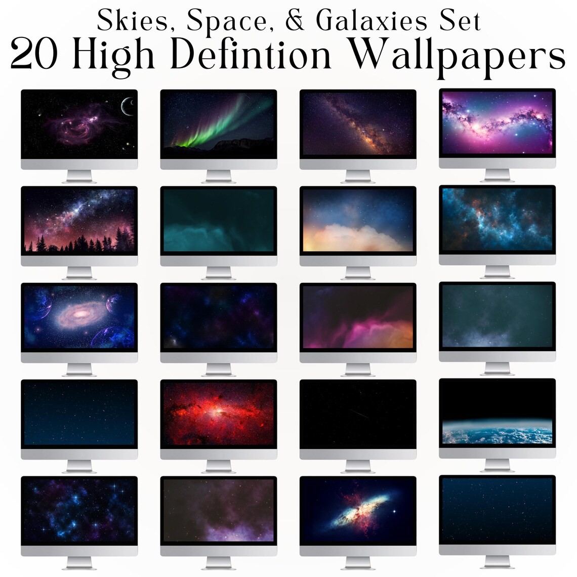 Space Wallpaper + Folder Icon Set, Bundle Pack, Desktop Wallpaper ...