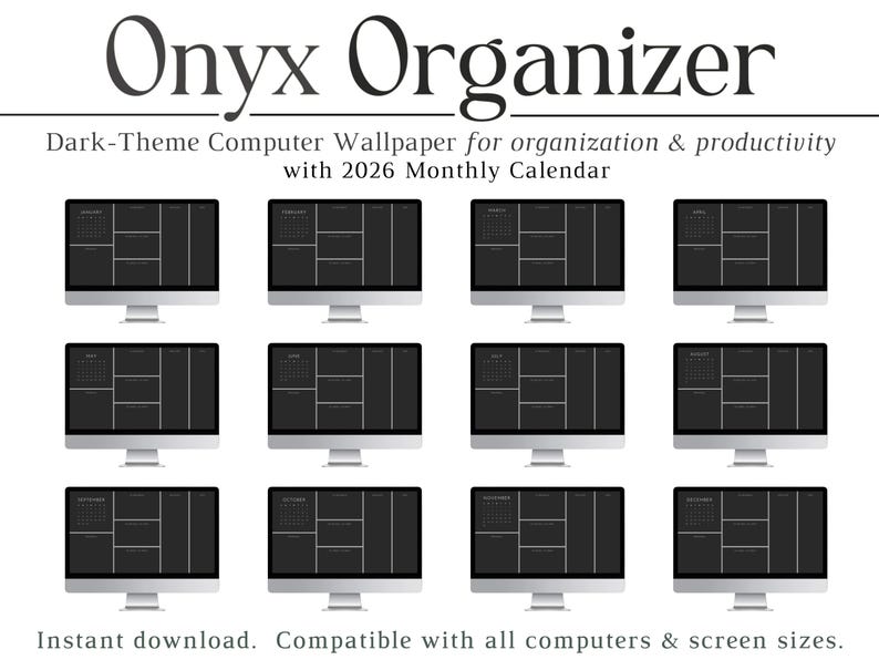 2026 Onyx Organizer, Desktop Wallpaper, Computer Background, Calendar ...