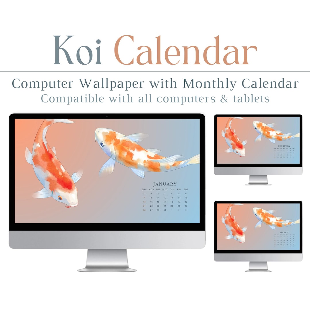2025 Koi Fish Calendar Desktop Wallpaper, Computer Background, Mac, PC ...